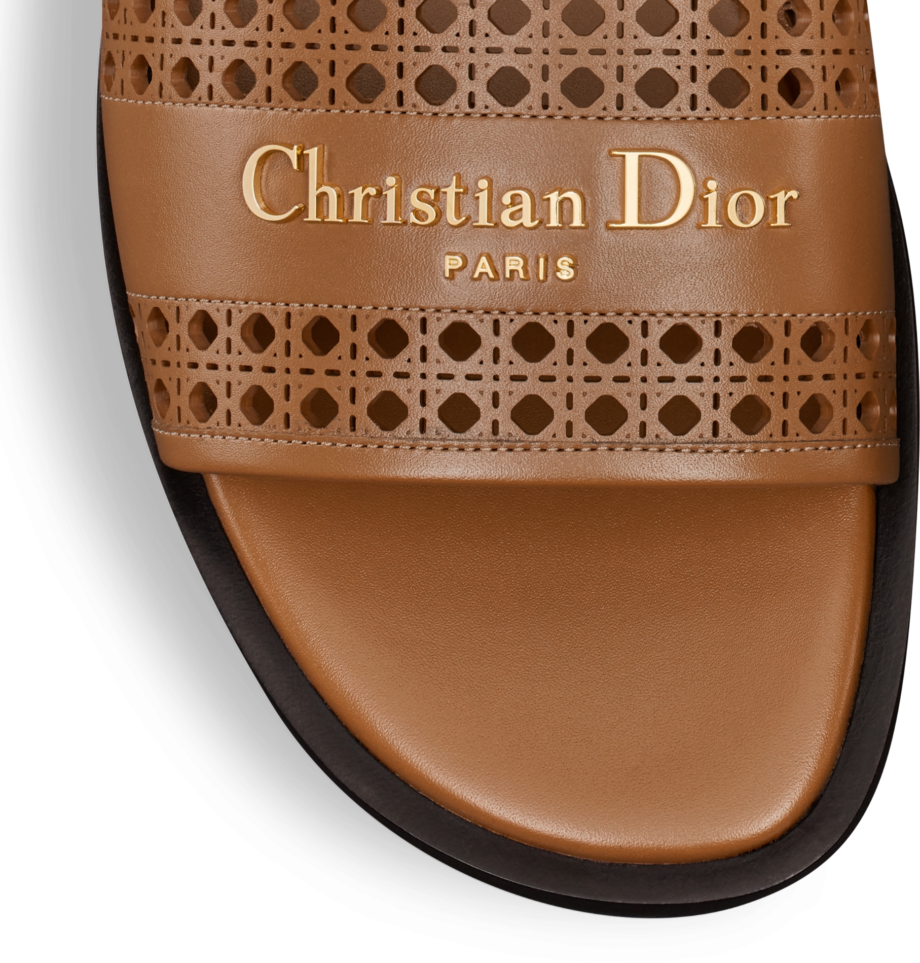 D-Lane Slide Camel Calfskin with Openwork Microcannage Motif | DIOR