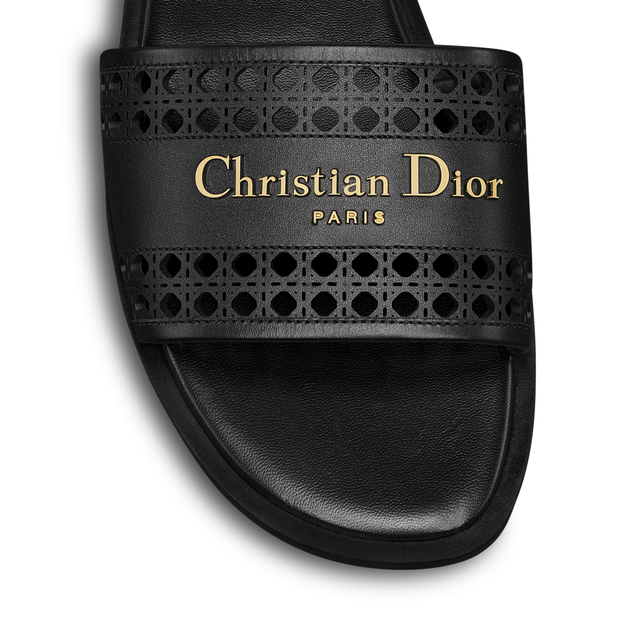 Mule D-Lane Piel de becerro negra con el motivo Microcannage calado | DIOR