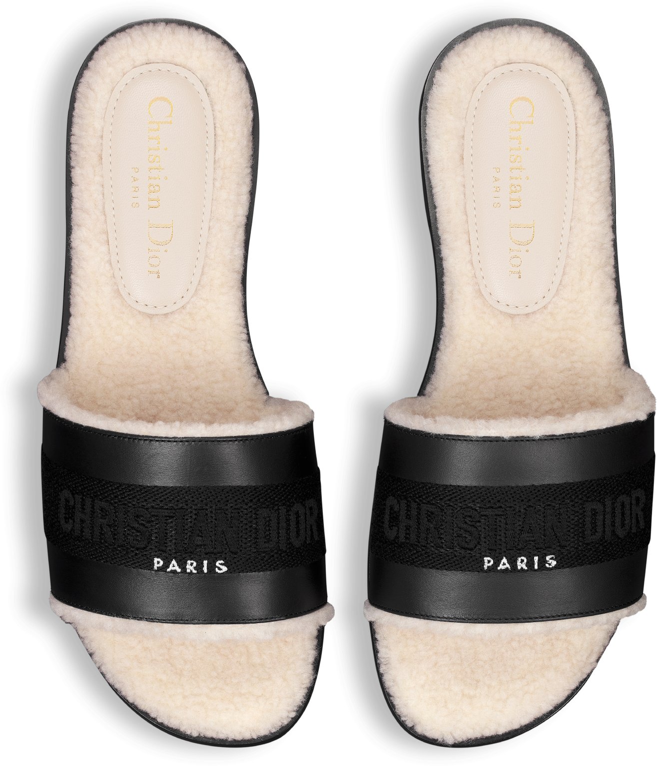 Dway Slide Black Calfskin and Embroidered Cotton | DIOR