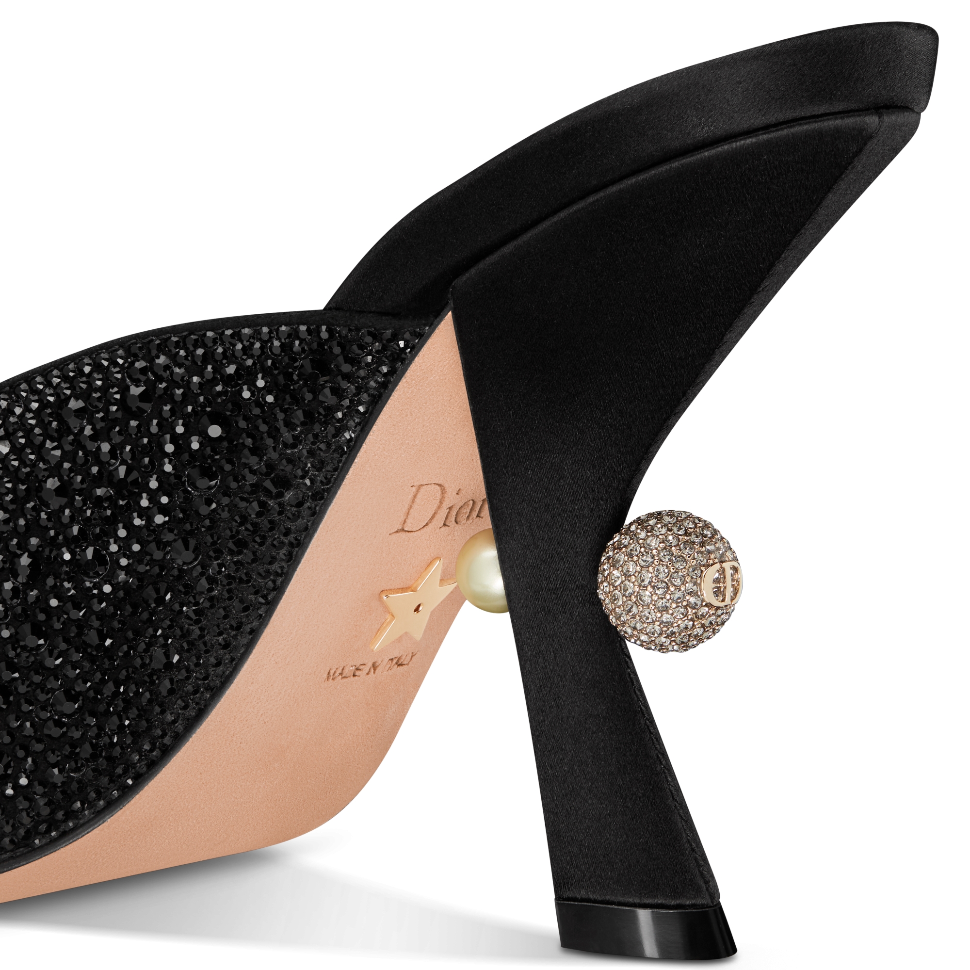 Dior Tribales Heeled Slide Black Suede Goatskin and Strass | DIOR