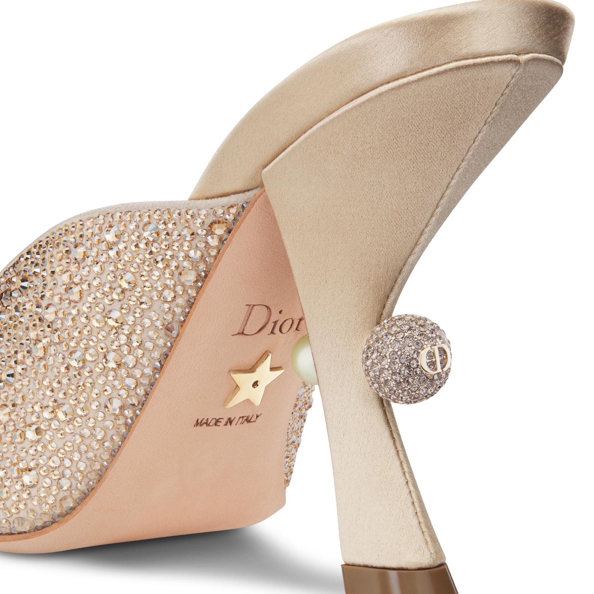 Dior Or Dior Tribales Heeled Slide Beige Suede Goatskin and Strass | DIOR