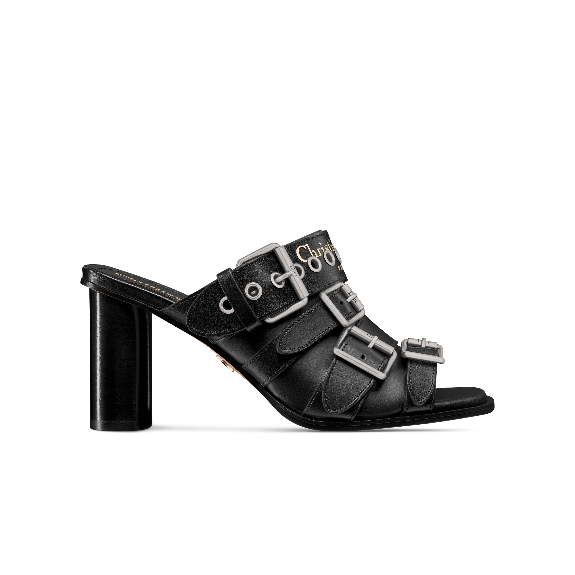 Dior Punk Heeled Slide Black Calfskin | DIOR