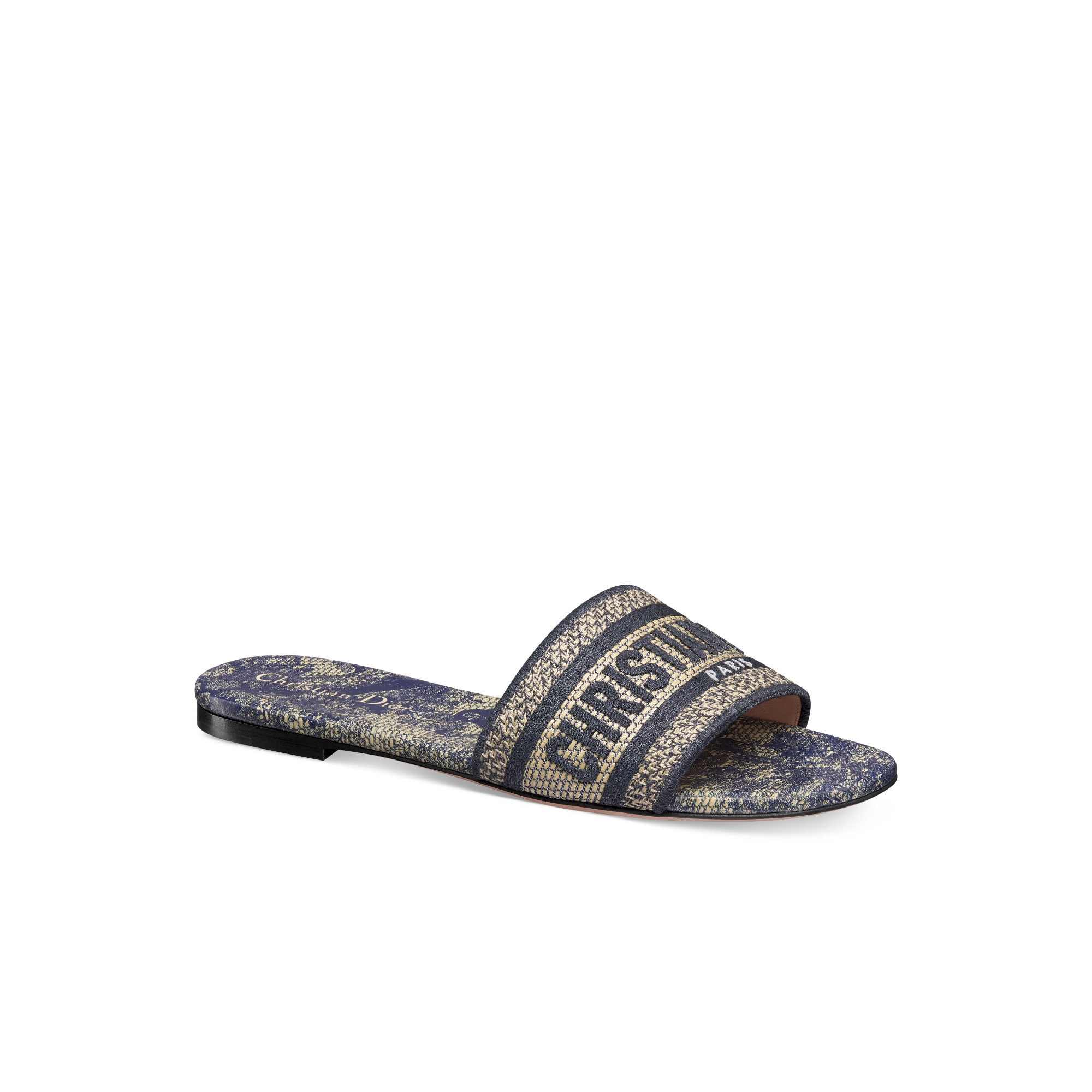 Mule Dioriviera Dway Jacquard en azul denim, rafia color crudo y motivo ...
