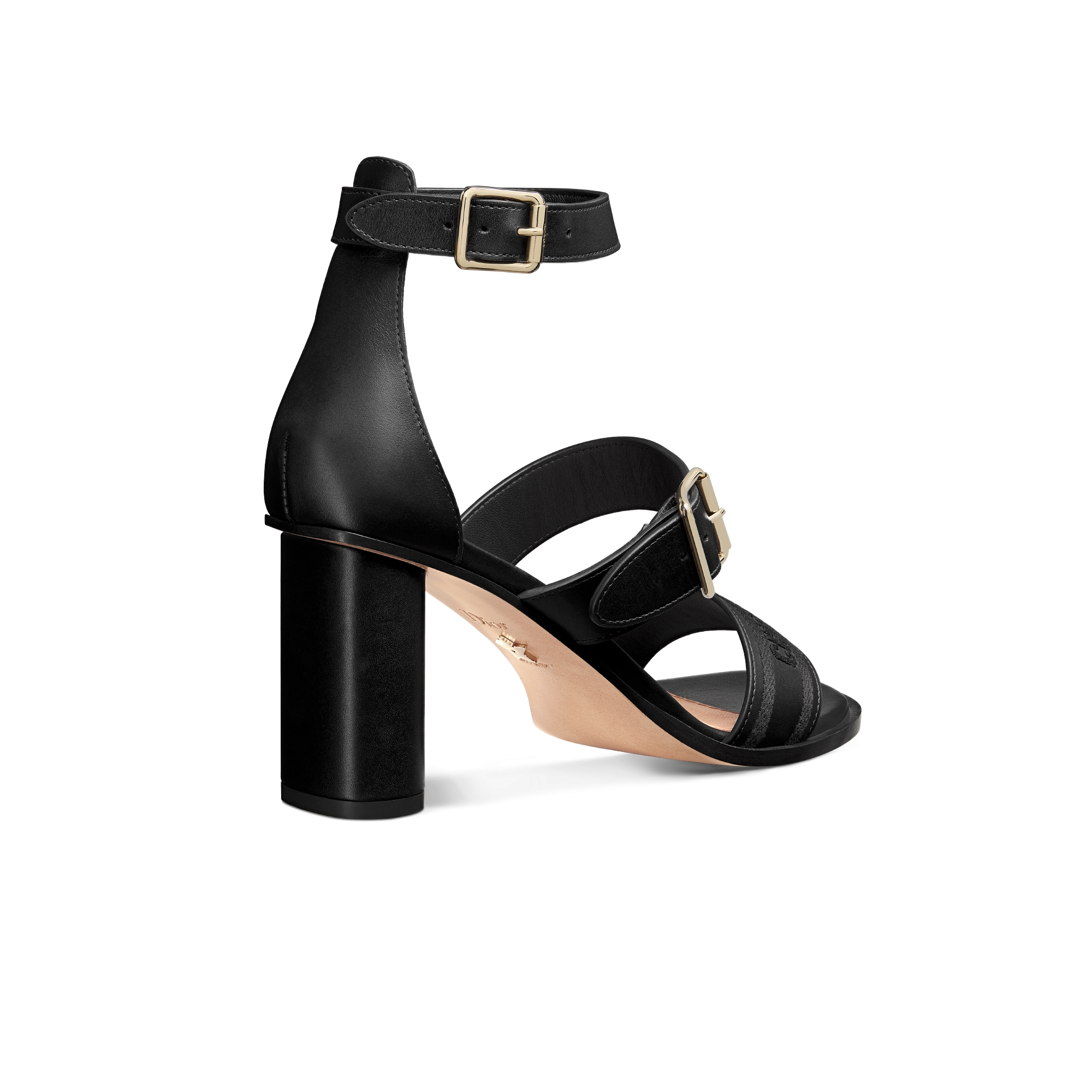 Sandale à talon Dway Cuir de veau et coton brodé noirs | DIOR
