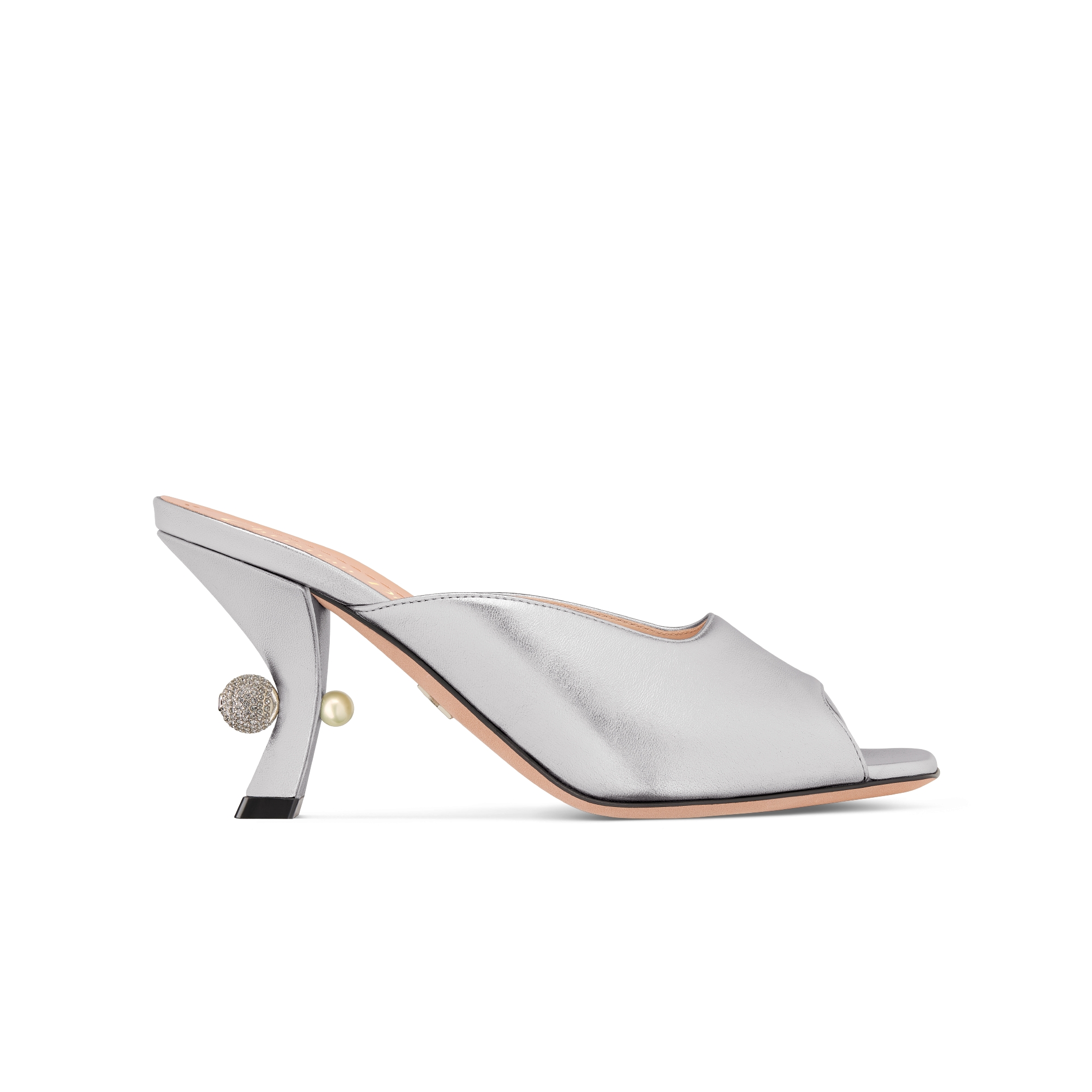 Dior Or Dior Tribales Heeled Slide Silver-Tone Laminated Lambskin | DIOR