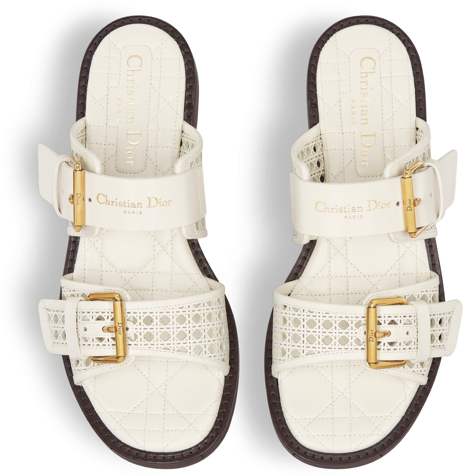 D-Avenue Slide White Calfskin with Openwork Microcannage Motif | DIOR