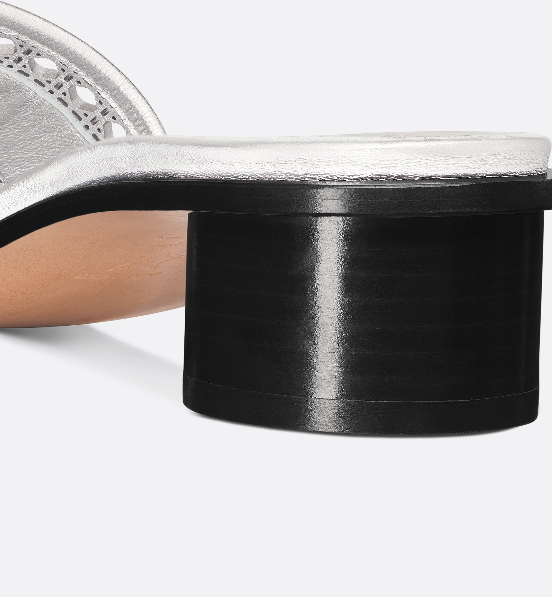 Dior Or D-Lane Heeled Slide Silver-Tone Openwork Dior Or D-Lane Heeled Slide Silver-Tone Openwork