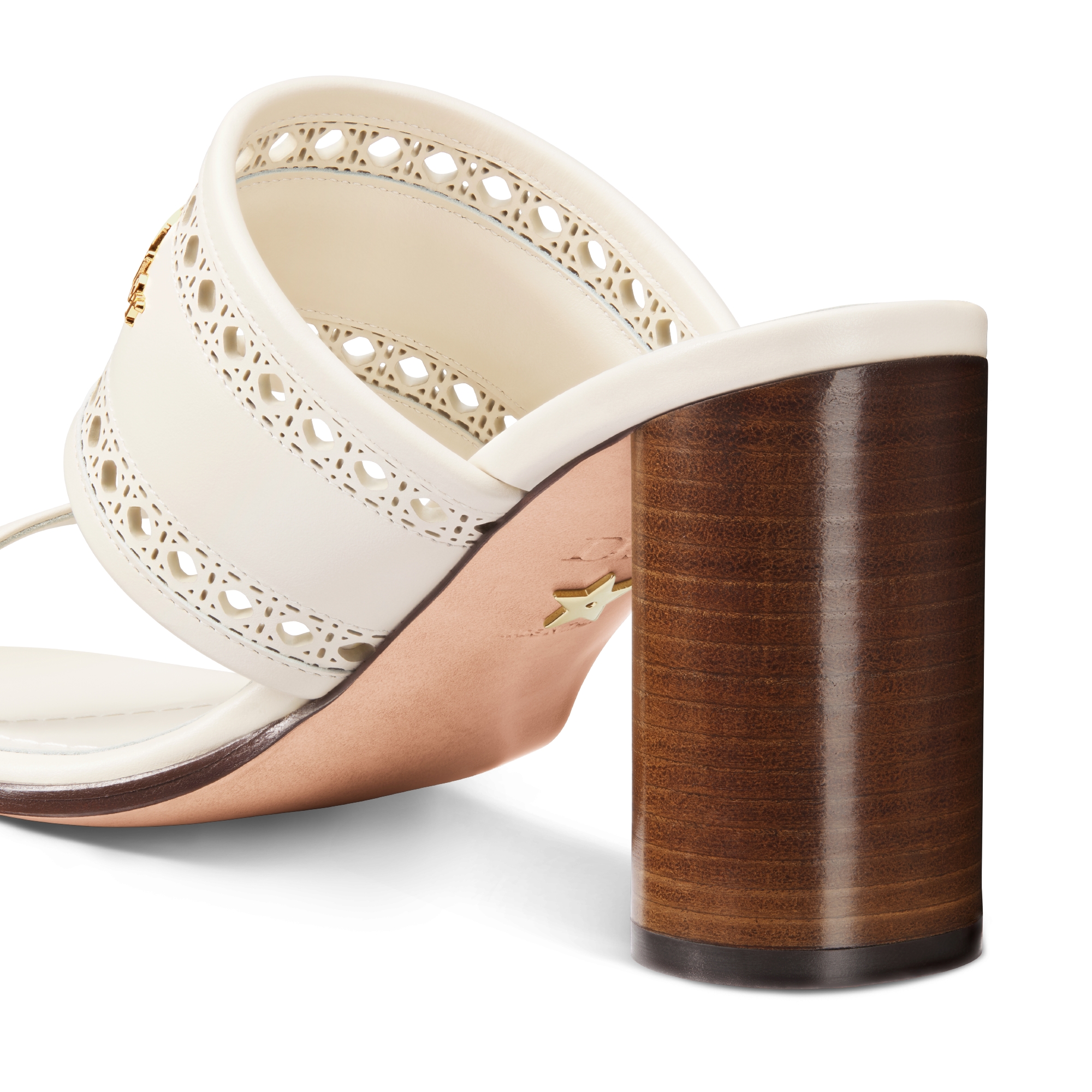 D-Lane Heeled Slide Light Biscuit Calfskin with Openwork Microcannage ...