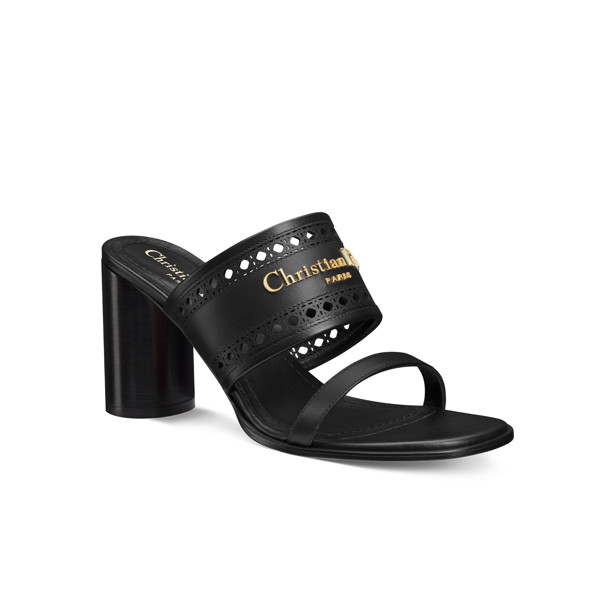 D-Lane Heeled Slide Light Biscuit Calfskin with Openwork Microcannage ...