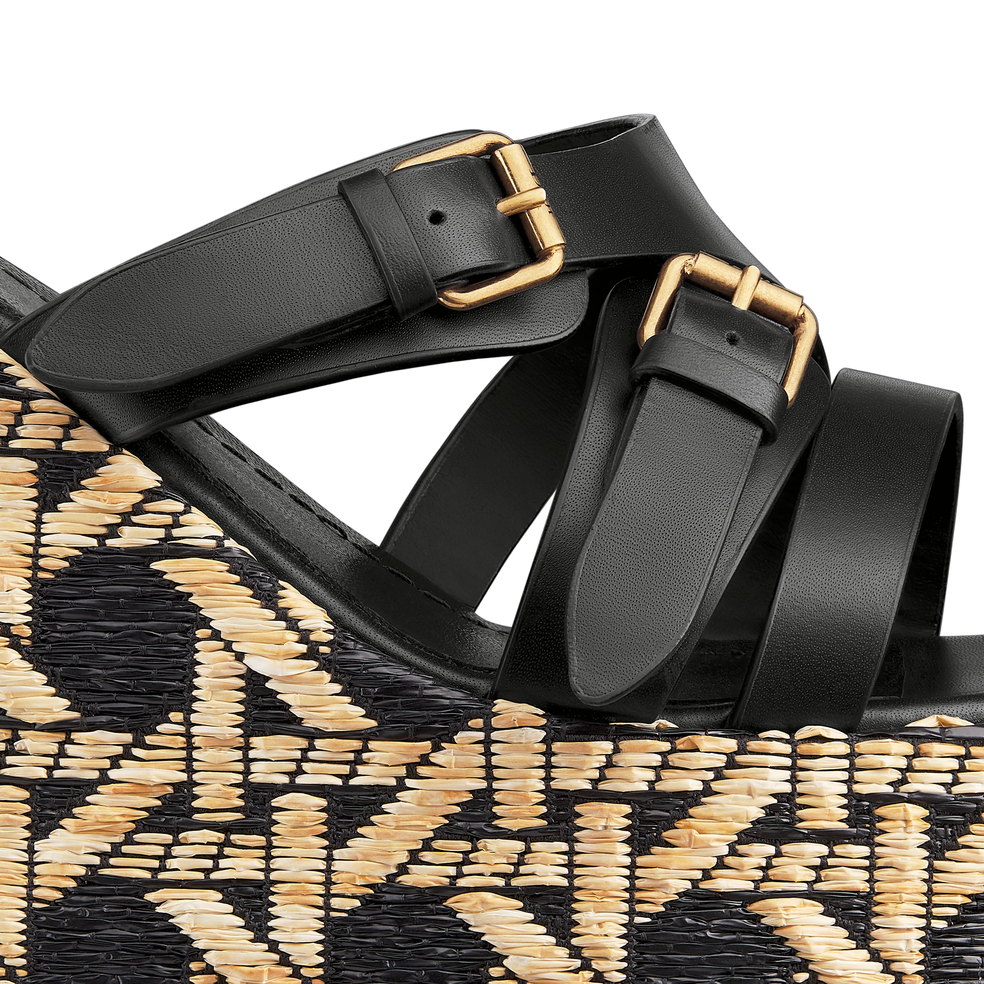 Mule à talon compensé L'Amazone Dior Cuir de veau noir et raphia ...