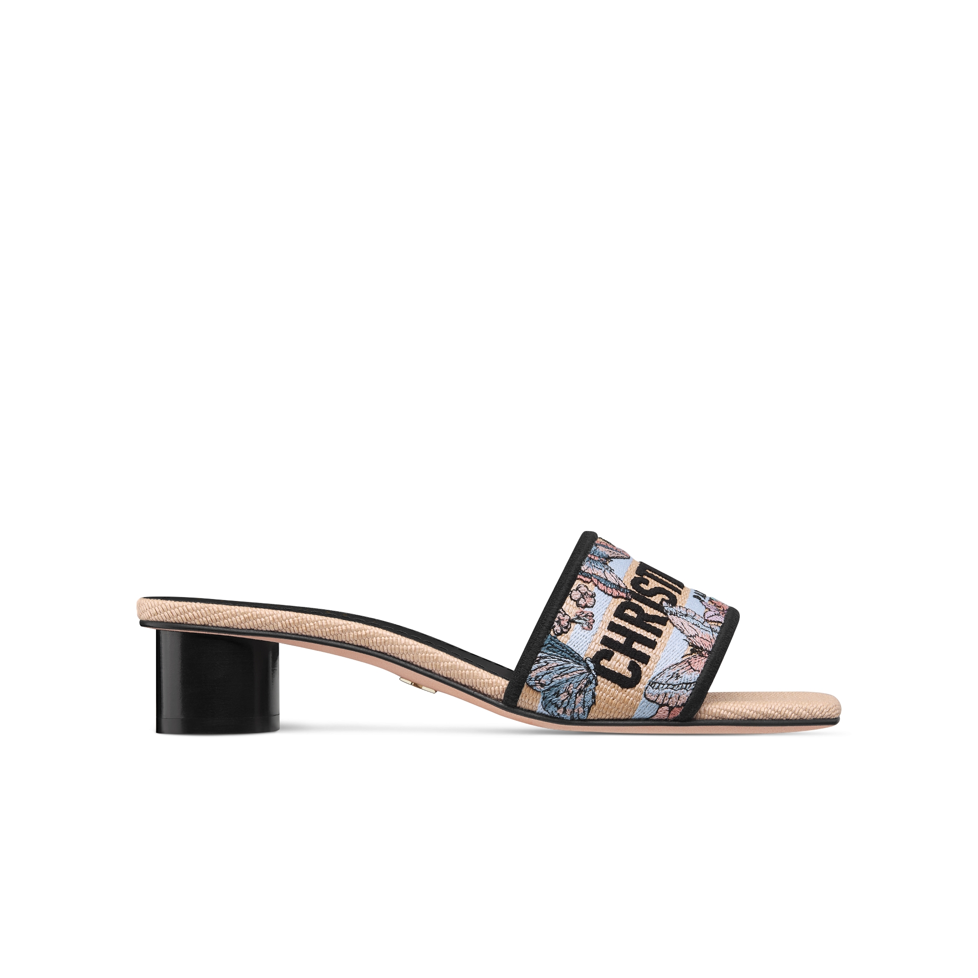 Dway Heeled Slide Natural Raffia Embroidered with Multicolor Toile de ...