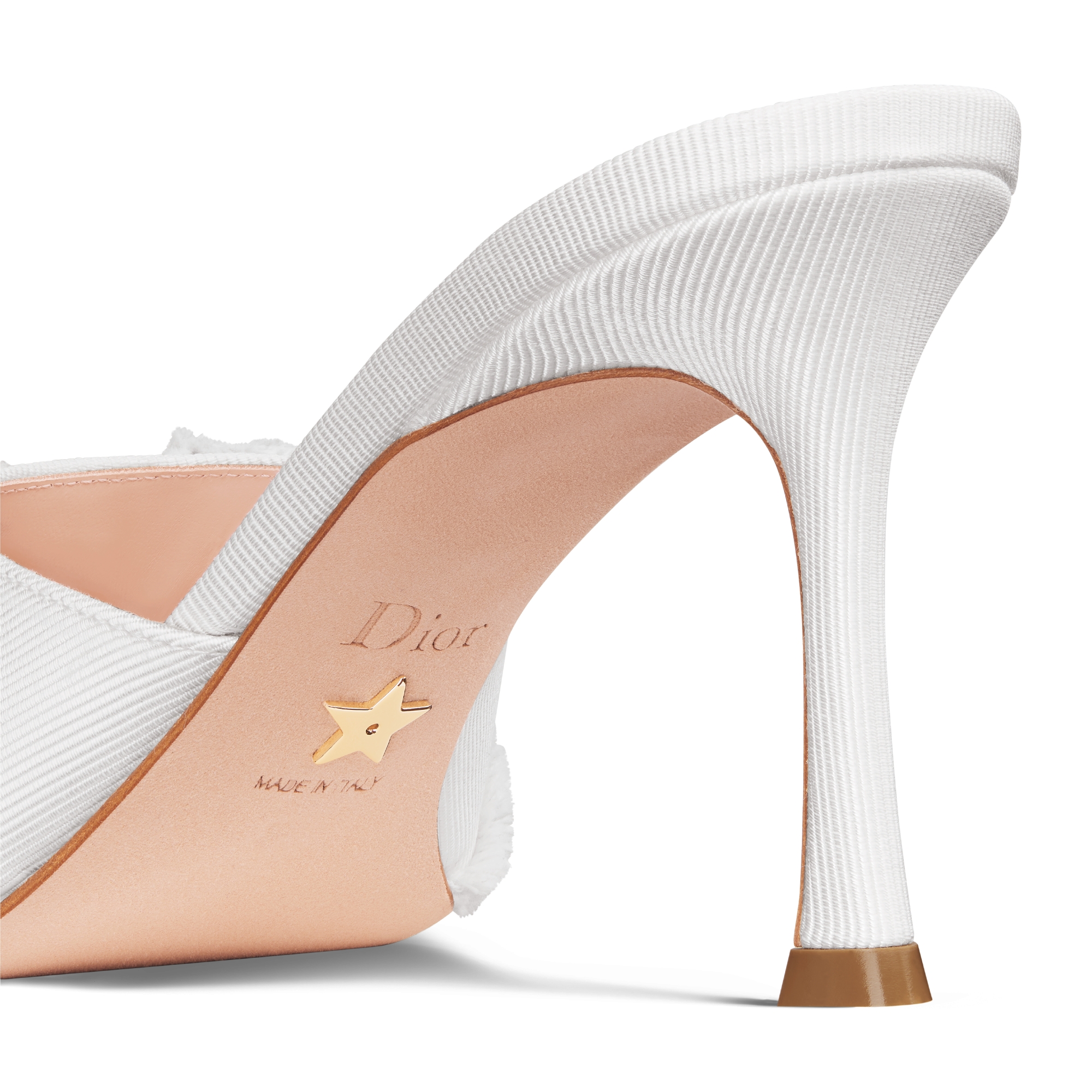 Adiorable Heeled Mule White Fringed Grosgrain | DIOR