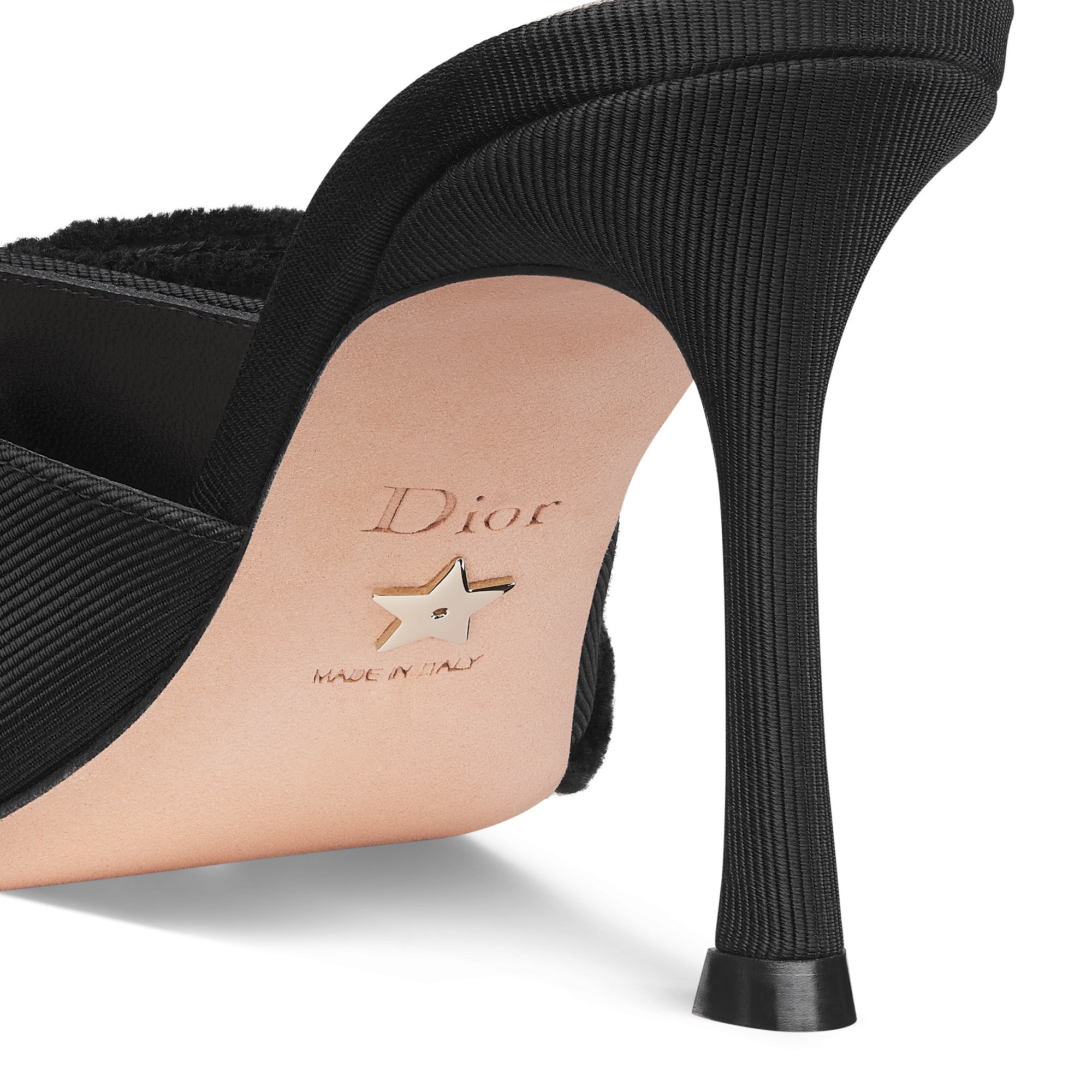 Adiorable Heeled Mule Black Fringed Grosgrain | DIOR