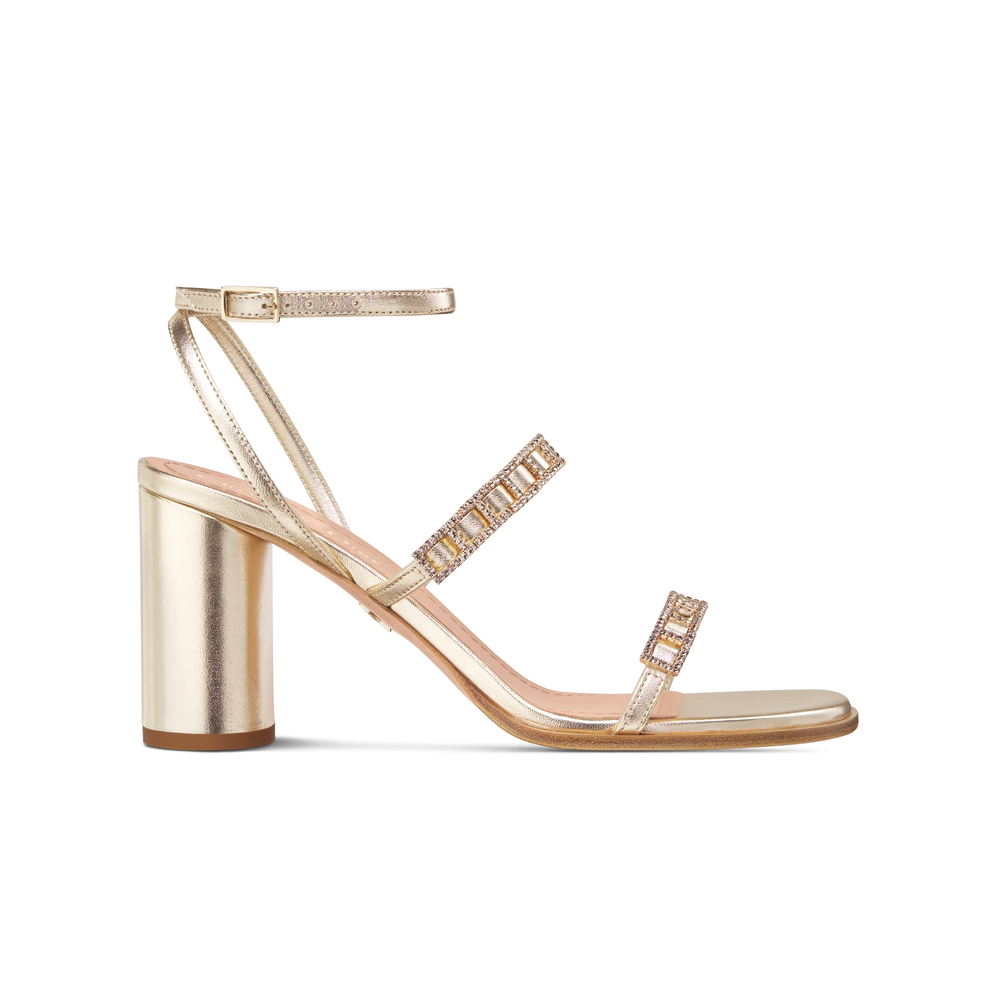 Sandale à talon Diorissime Cuir d'agneau laminé doré et strass argentés ...