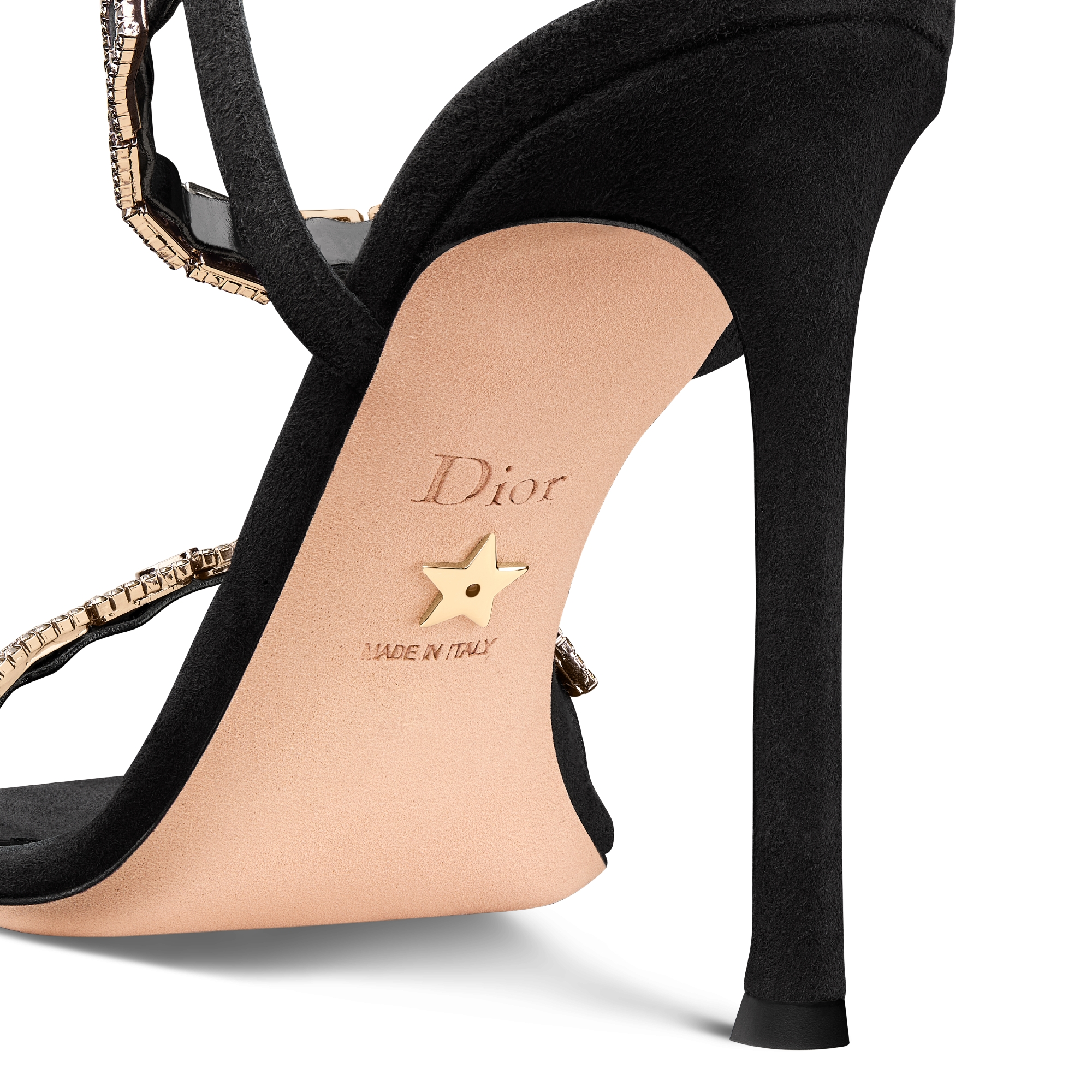Diorissime-sandaal met hak Zwart geitensuède en zilverkleurig stras | DIOR