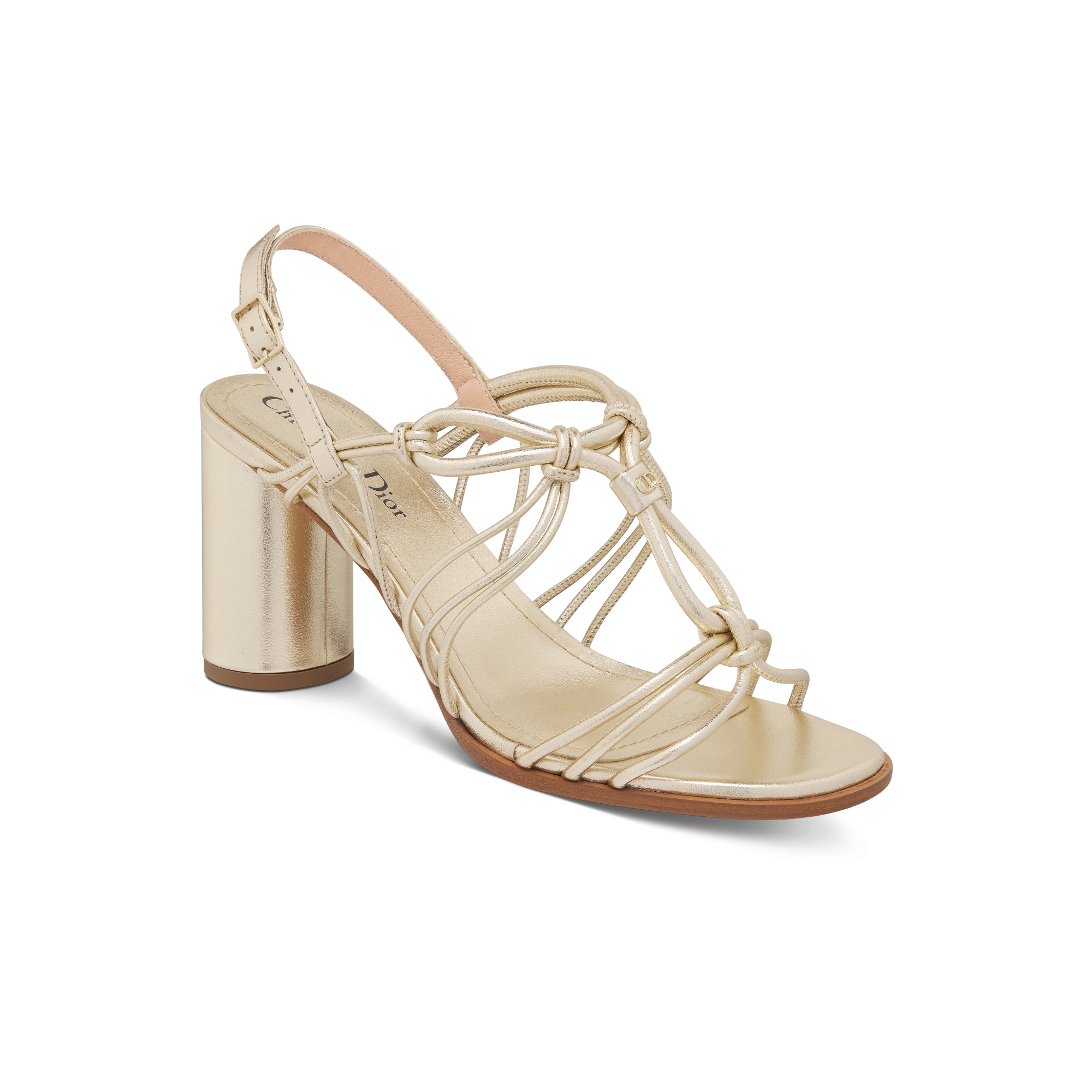 Sandale à talon D-Sand Dioriviera Cuir d'agneau laminé doré | DIOR