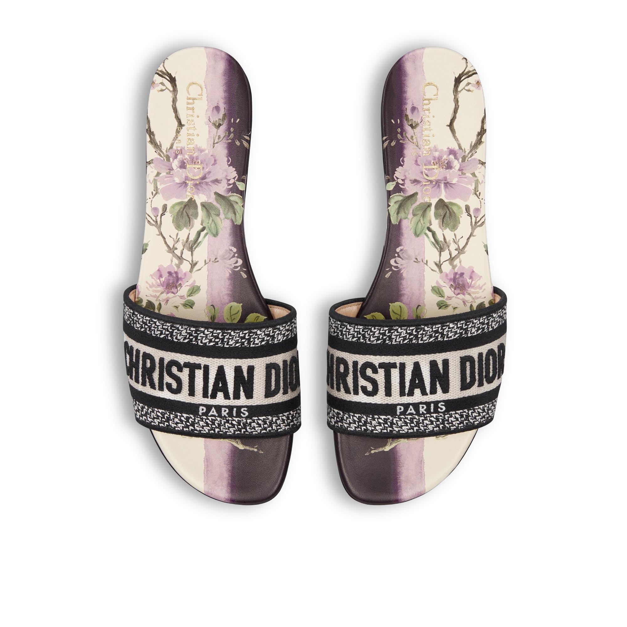Dway Slide Embroidered Cotton and White and Purple Dior Pivoine Motif ...