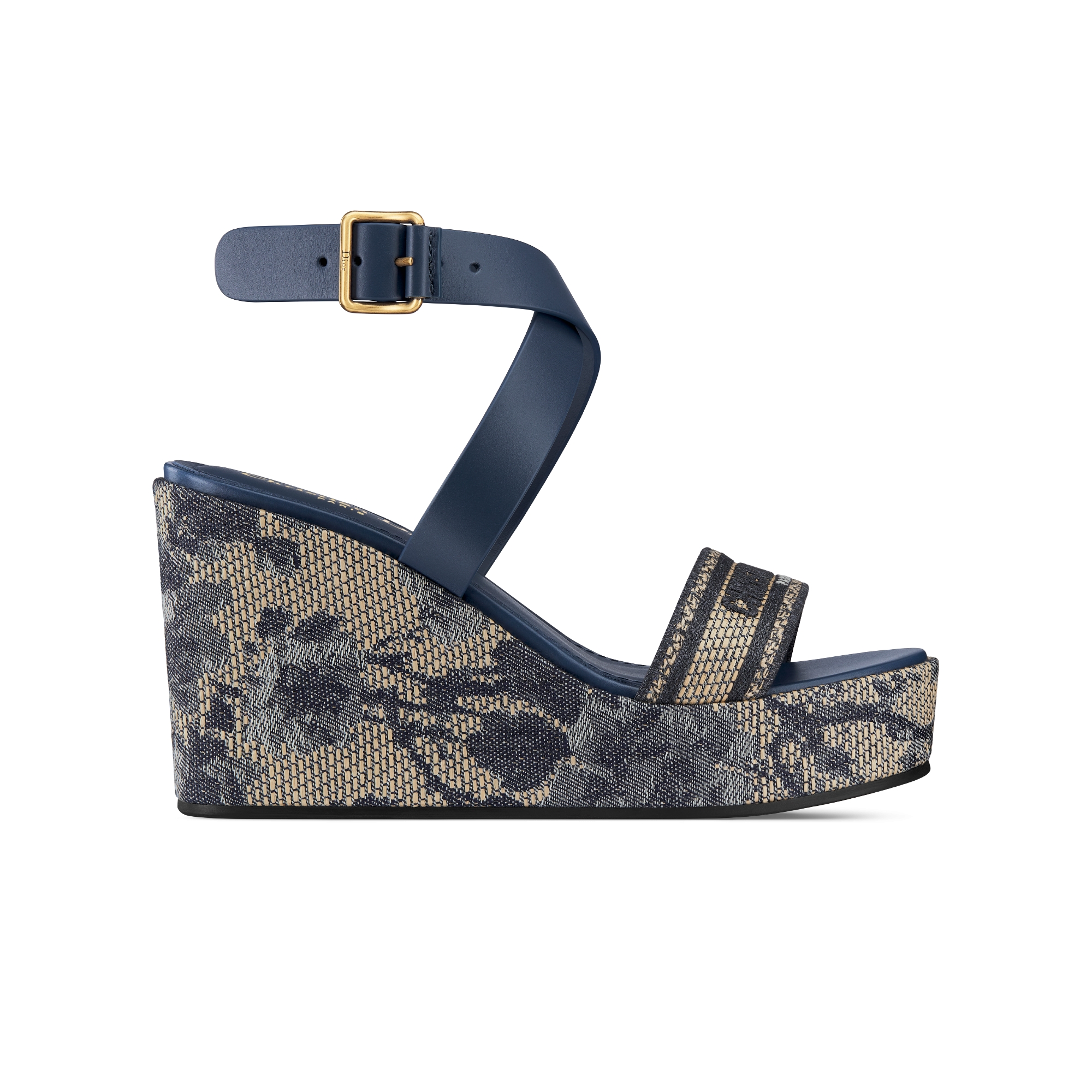 Dway Wedge Sandal Calfskin with Denim Blue Dior Pivoine Jacquard ...