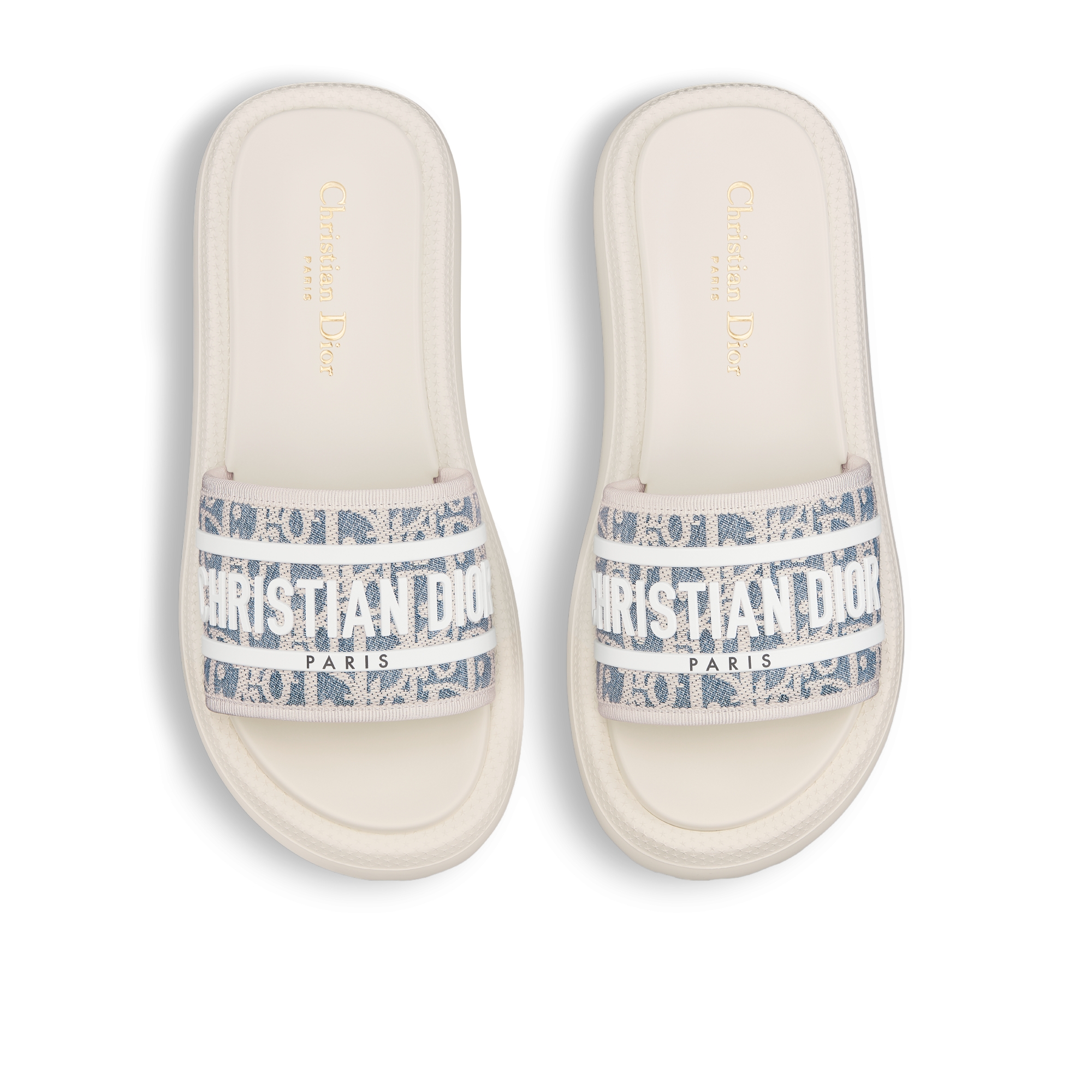 Dioriviera Dway Slide Chambray Blue Jacquard with Ecru Raffia Dior ...