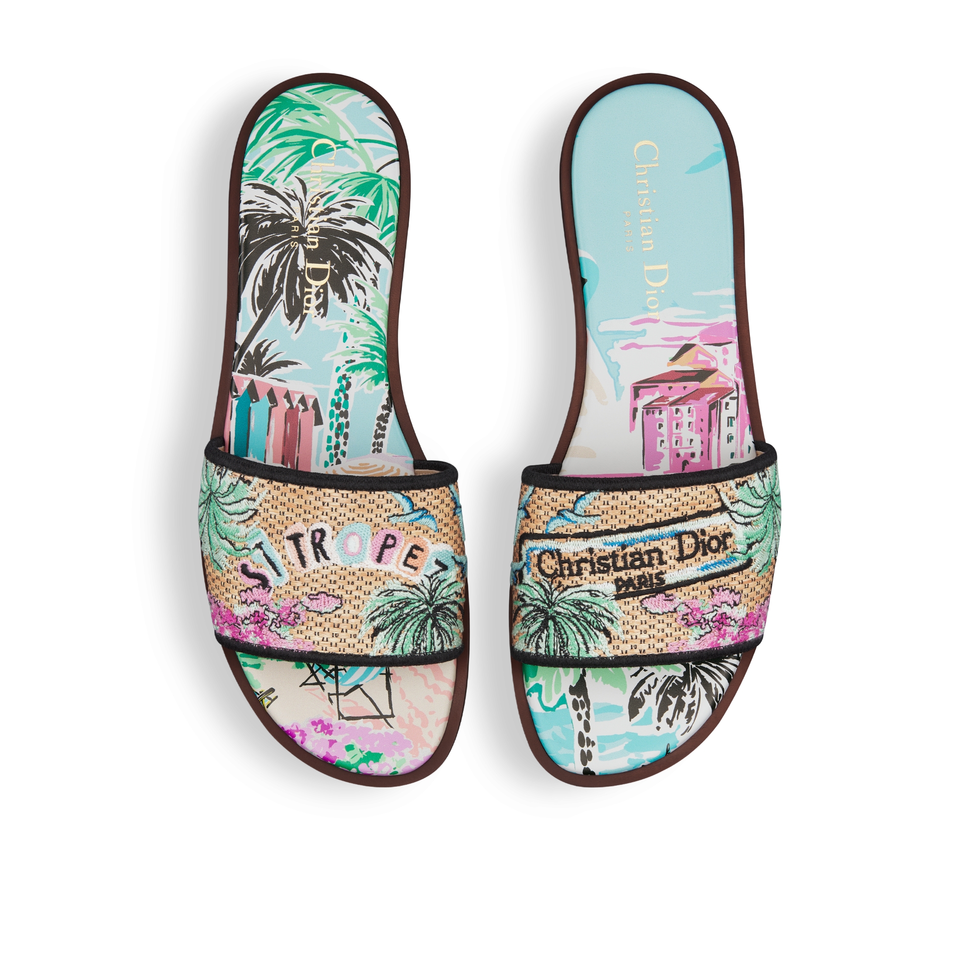 Dior Souvenir Dway Slide Natural Raffia and Multicolor Embroidered ...