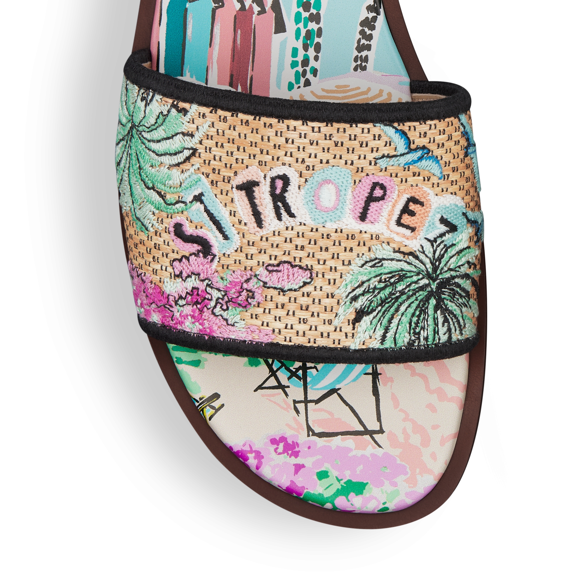 Dior Souvenir Dway Slide Natural Raffia and Multicolor Embroidered ...