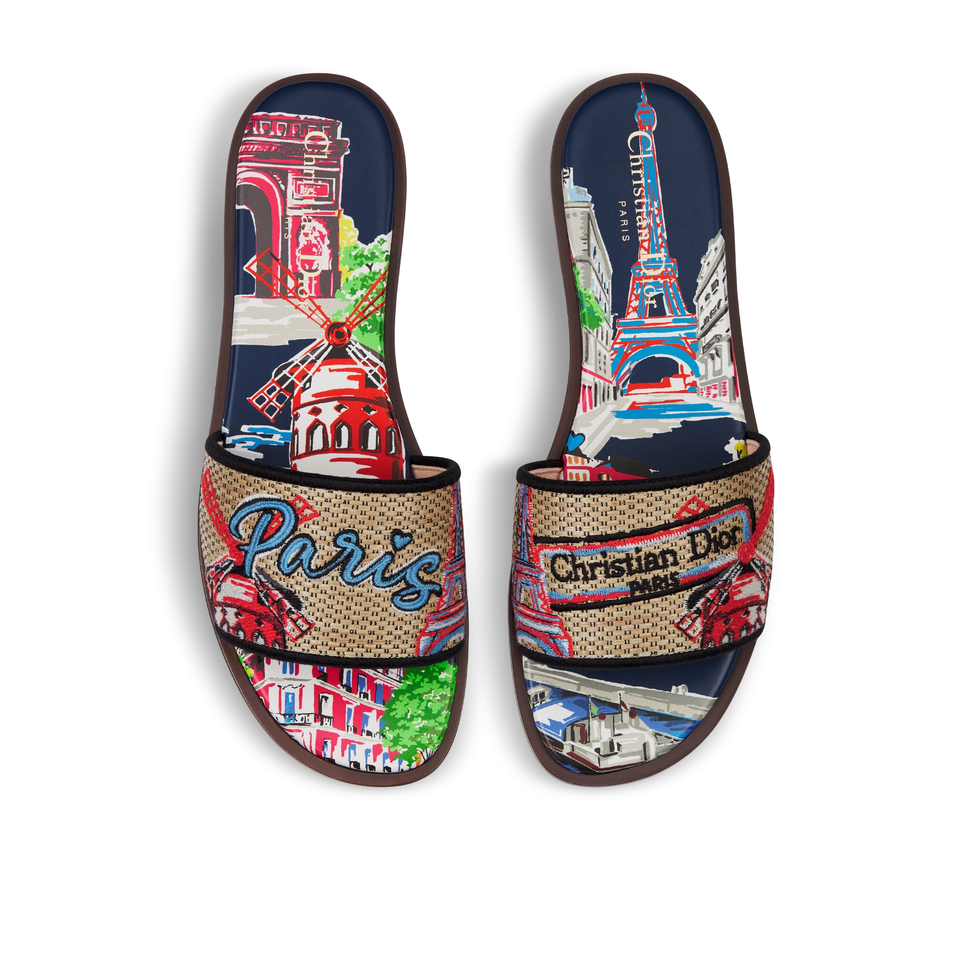 Dior Souvenir Dway Slide Natural Raffia and Multicolor Embroidered ...