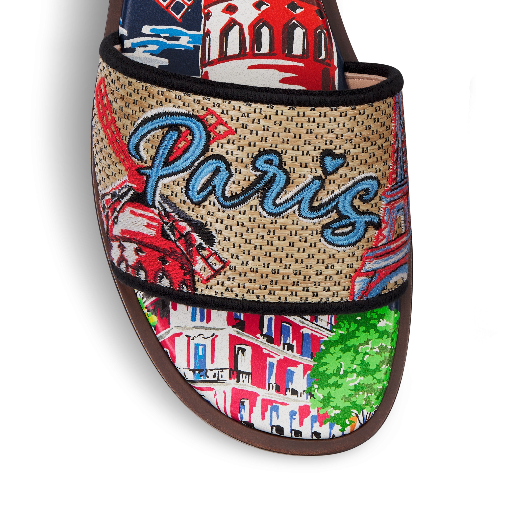 Dior Souvenir Dway Slide Natural Raffia and Multicolor Embroidered ...