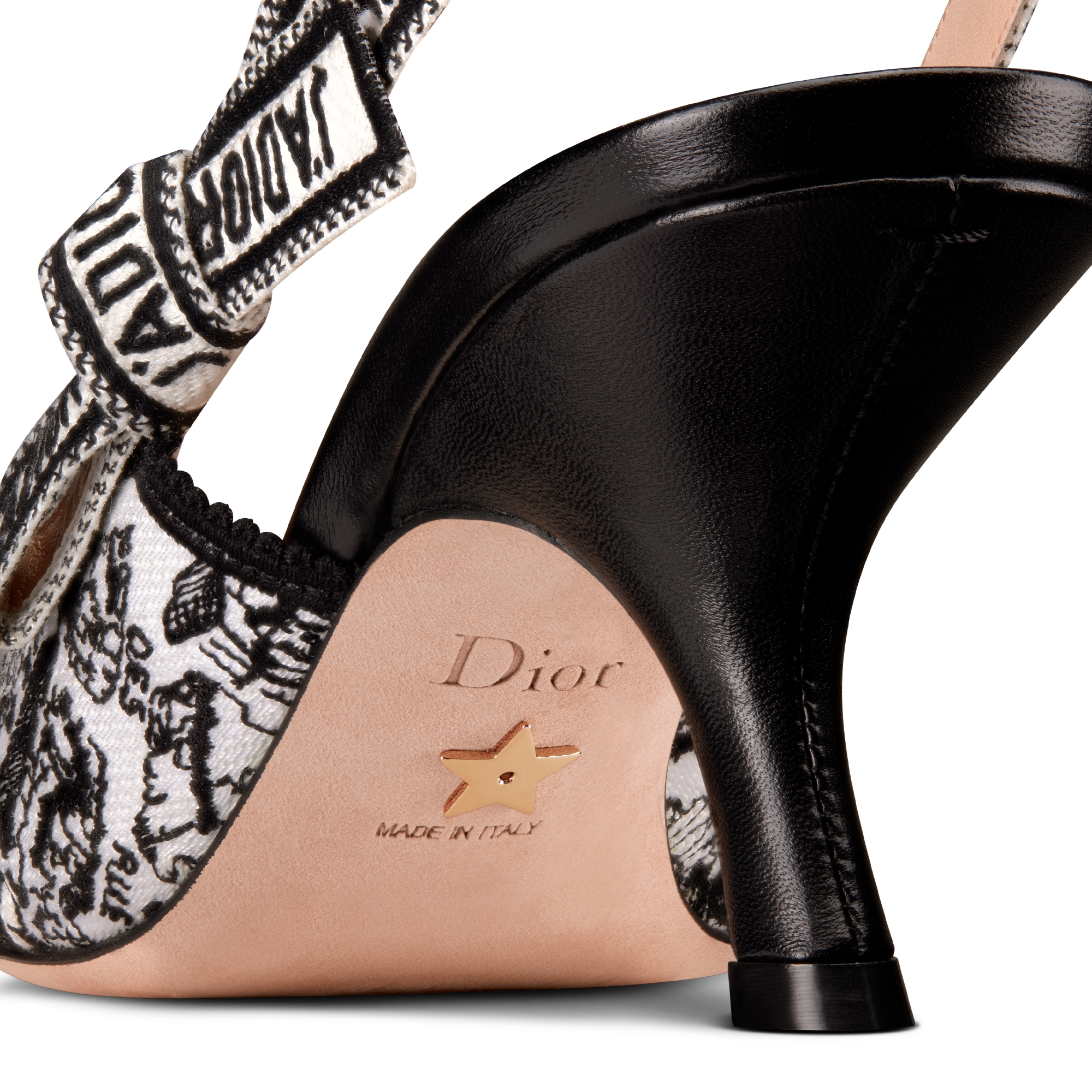 J'Adior Slingback Pump White and Black Cotton Embroidered with Plan de ...