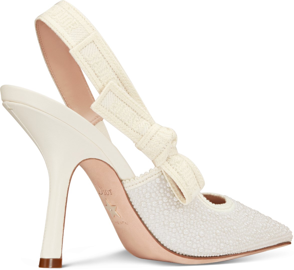 Escarpin slingback J'Adior Coton brodé et perles blancs | DIOR