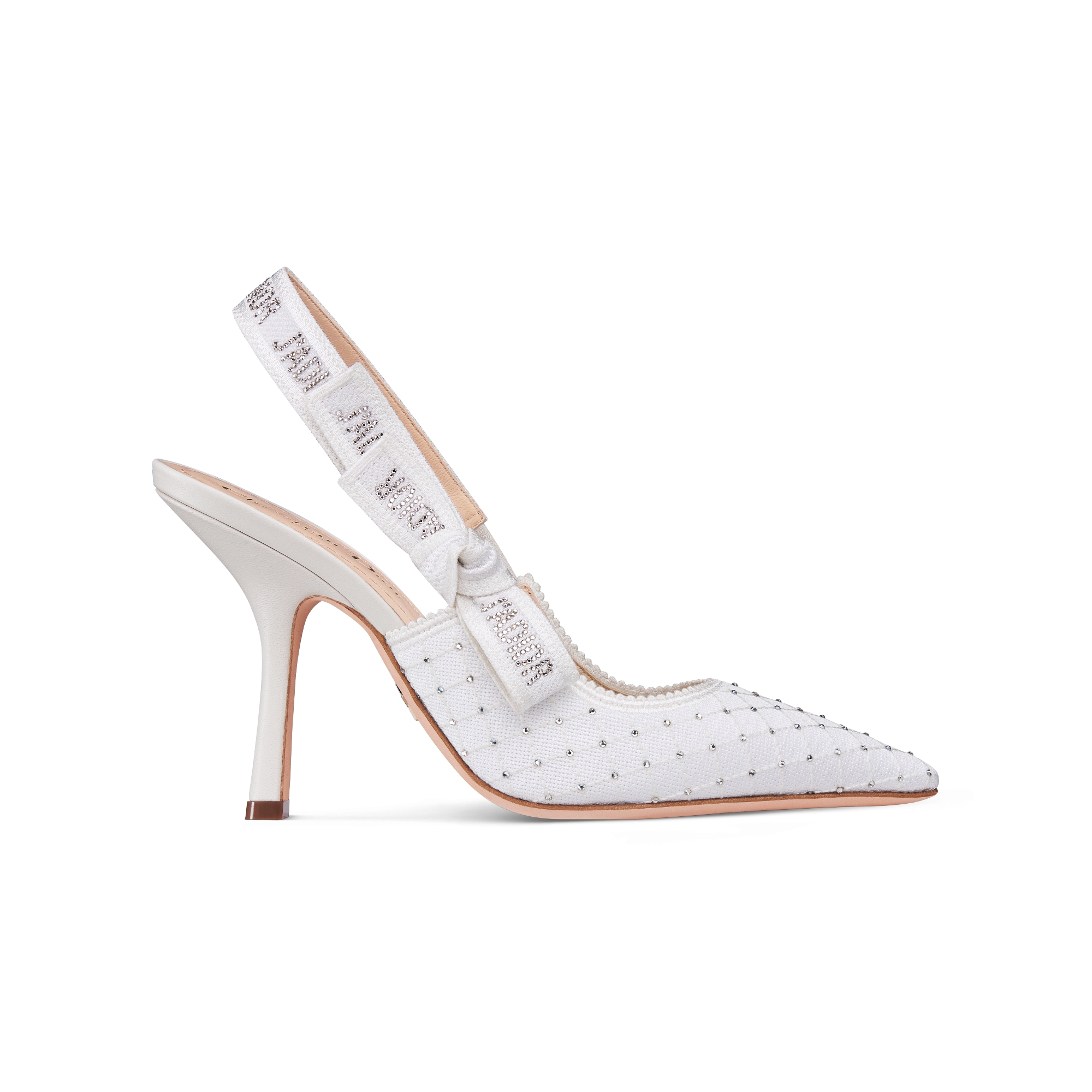 J'Adior-slingback pump Wit geborduurd katoen en zilverkleurige stras | DIOR
