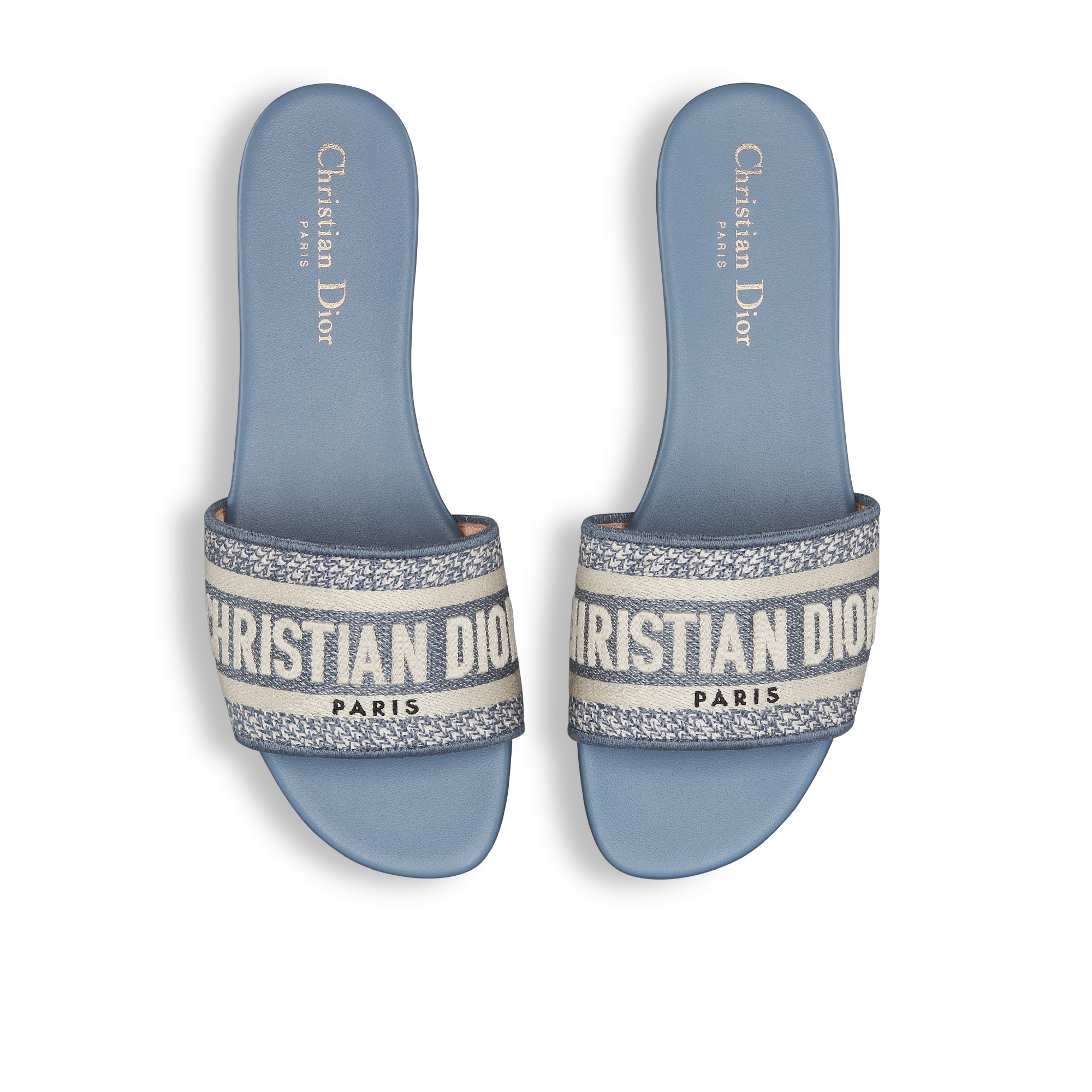 Dway Slide Chambray Blue Embroidered Cotton | DIOR