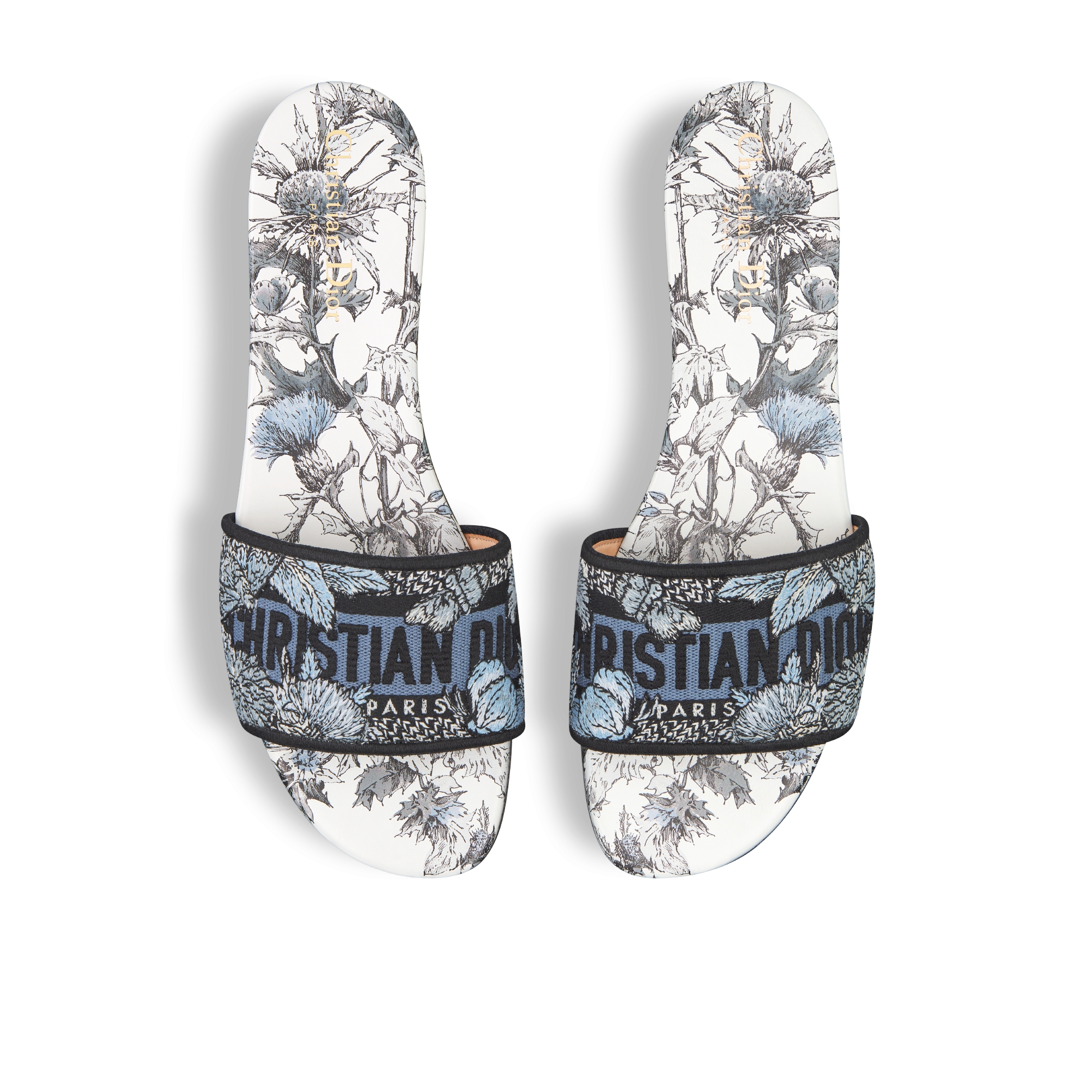 Dway Slide White and Blue Dior Chardons Embroidered Cotton | DIOR