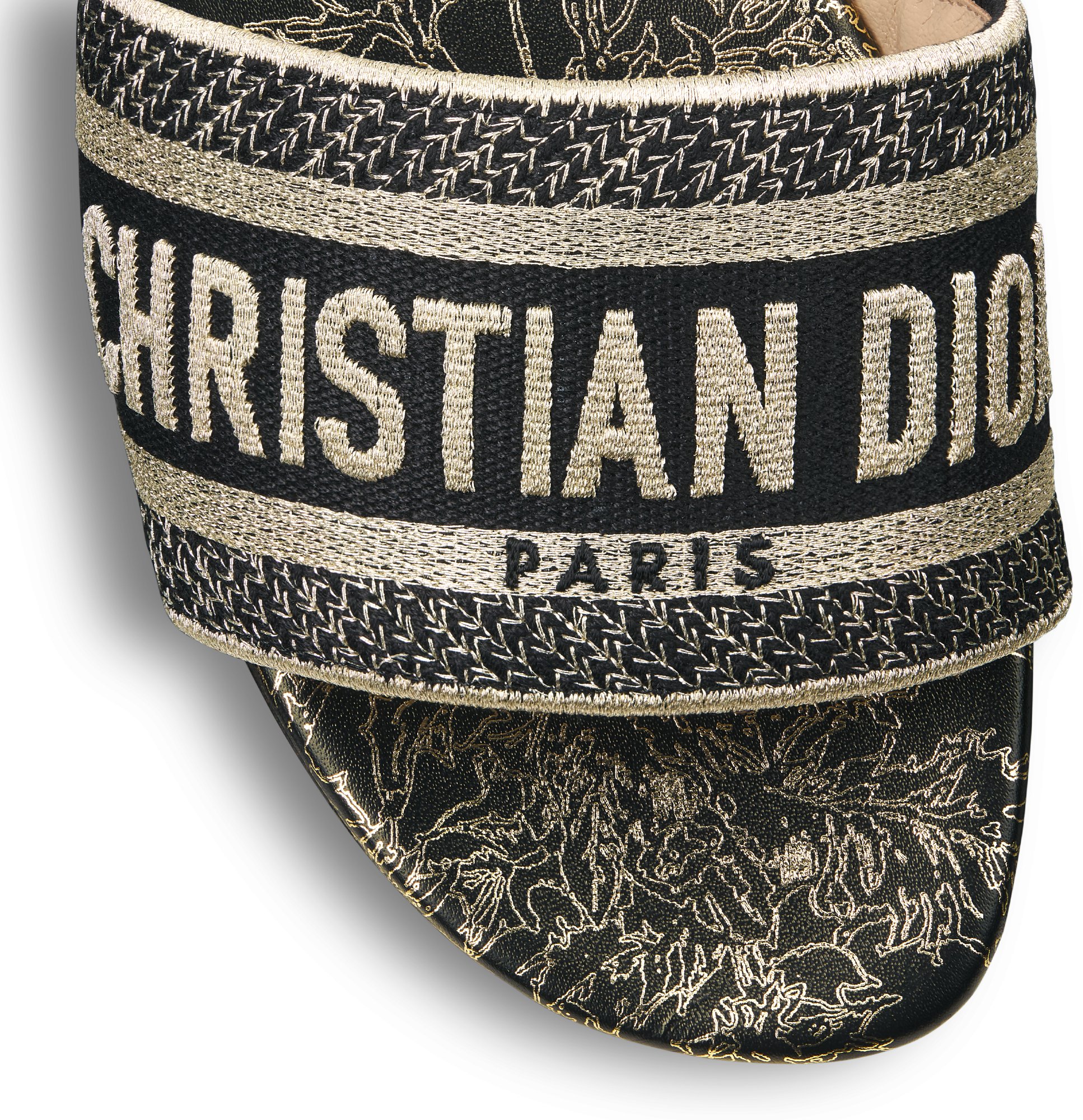 Dway Slide Cotton Embroidered with Metallic Thread and Black and Gold ...