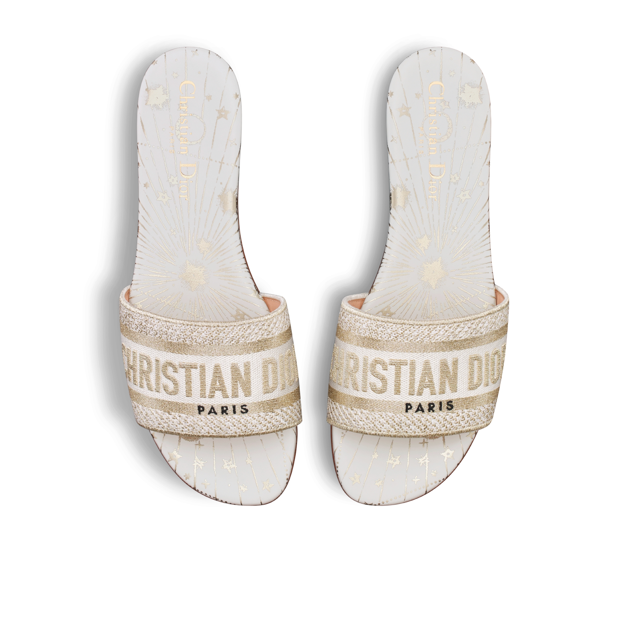 Dway Slide White and Gold-Tone Cotton Embroidered with Gold-Tone ...