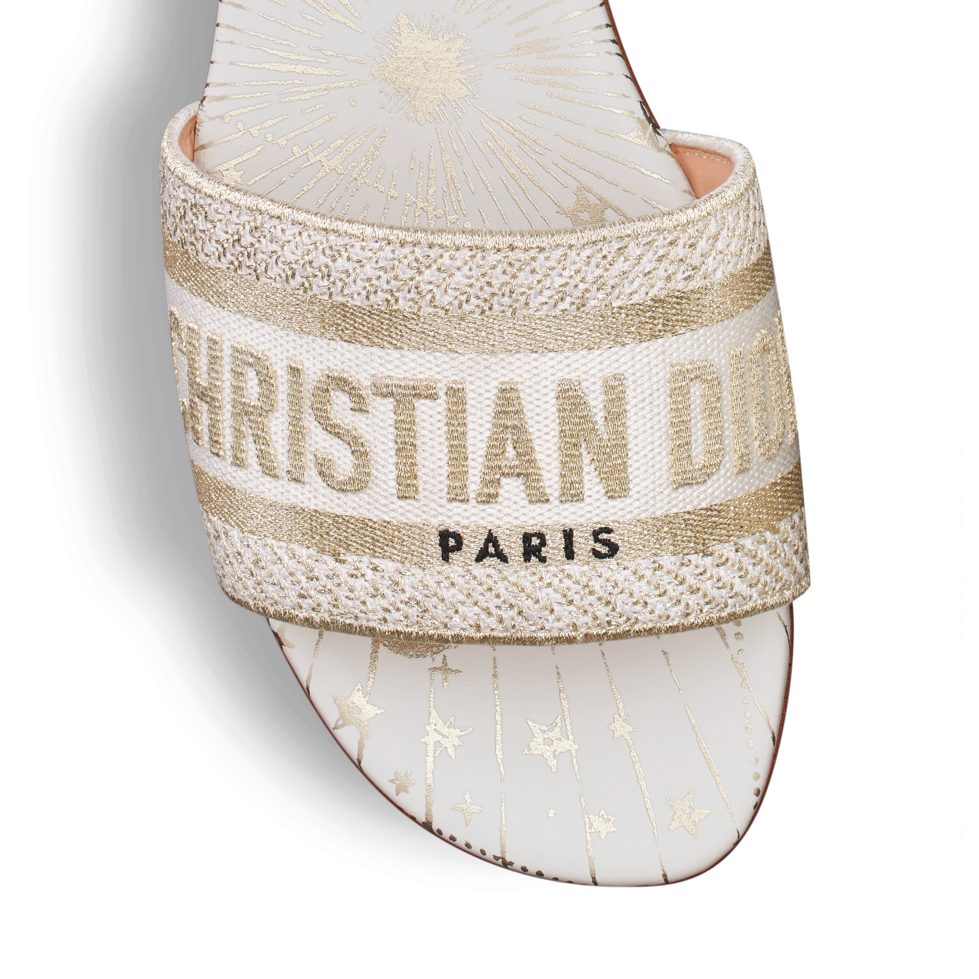 Dway Slide White and Gold-Tone Cotton Embroidered with Gold-Tone ...