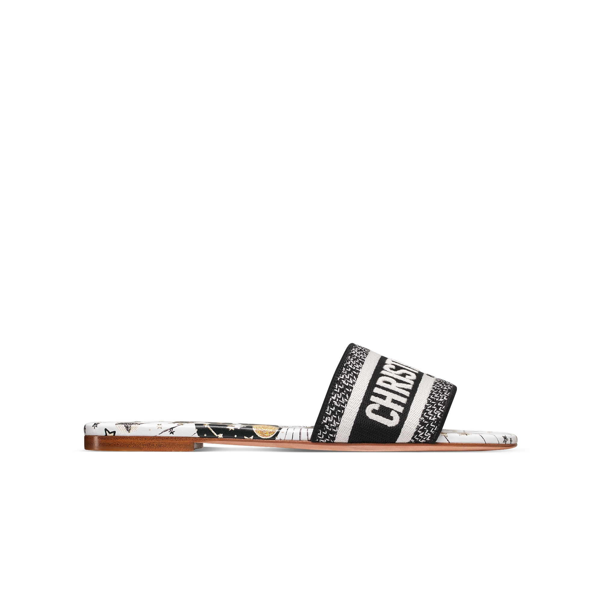 Dway Slide Embroidered Cotton and Black, White and Gold-Tone Dior ...