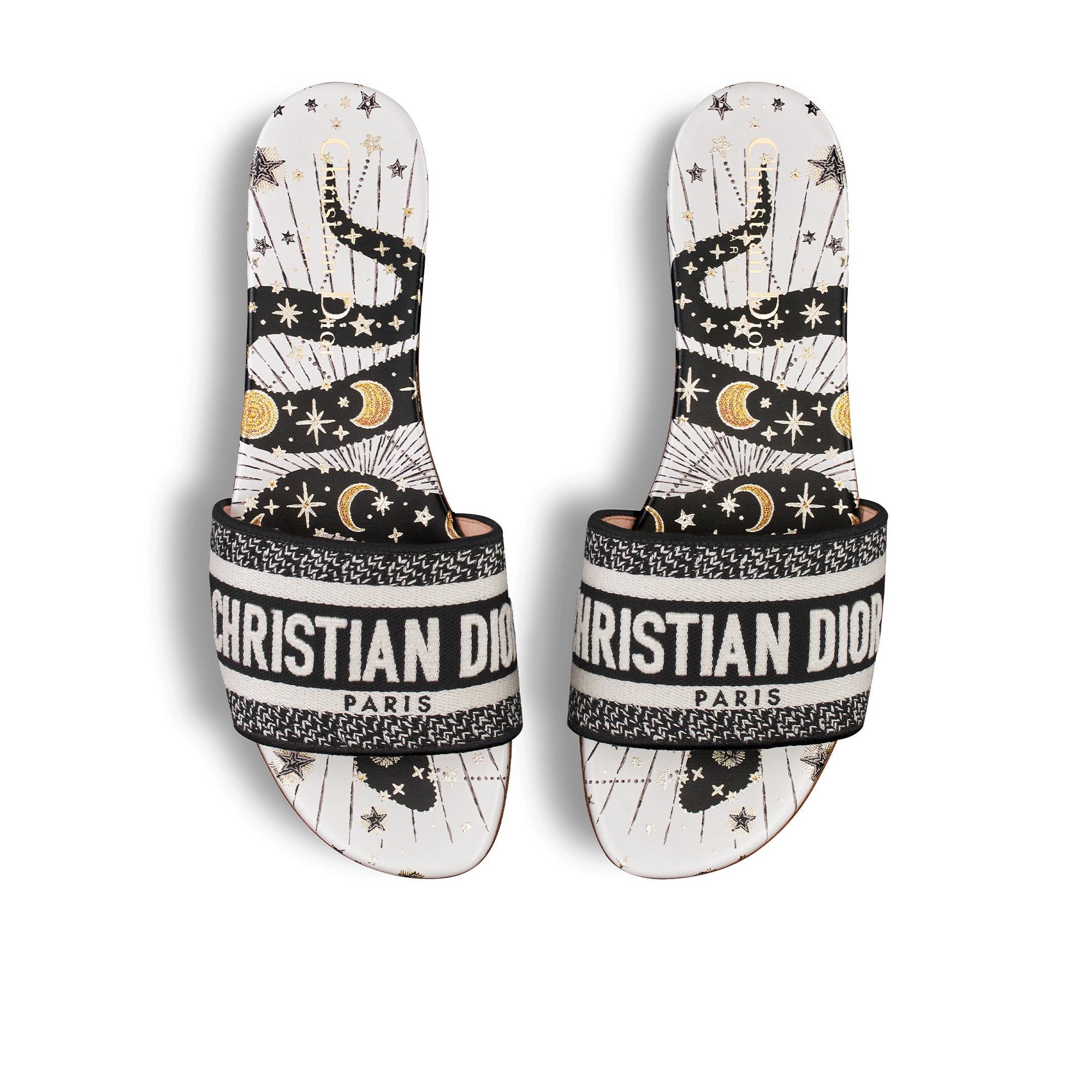 Dway Slide Embroidered Cotton and Black, White and Gold-Tone Dior ...