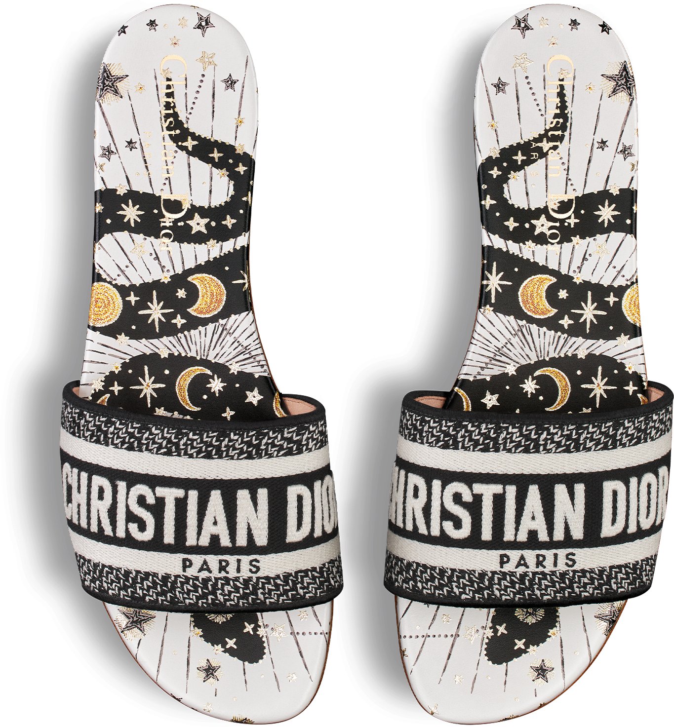 Dway Slide Embroidered Cotton and Black, White and Gold-Tone Dior ...