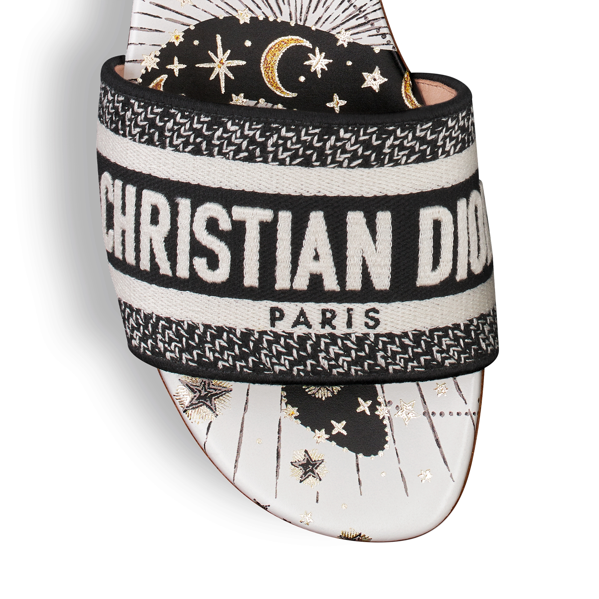 Dway Slide Embroidered Cotton and Black, White and Gold-Tone Dior ...