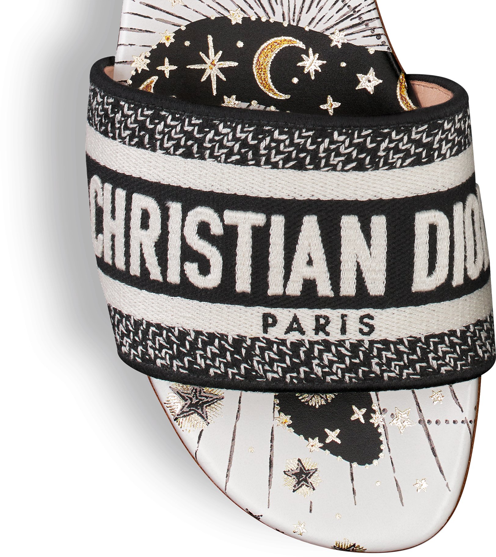 Dway Slide Embroidered Cotton and Black, White and Gold-Tone Dior ...