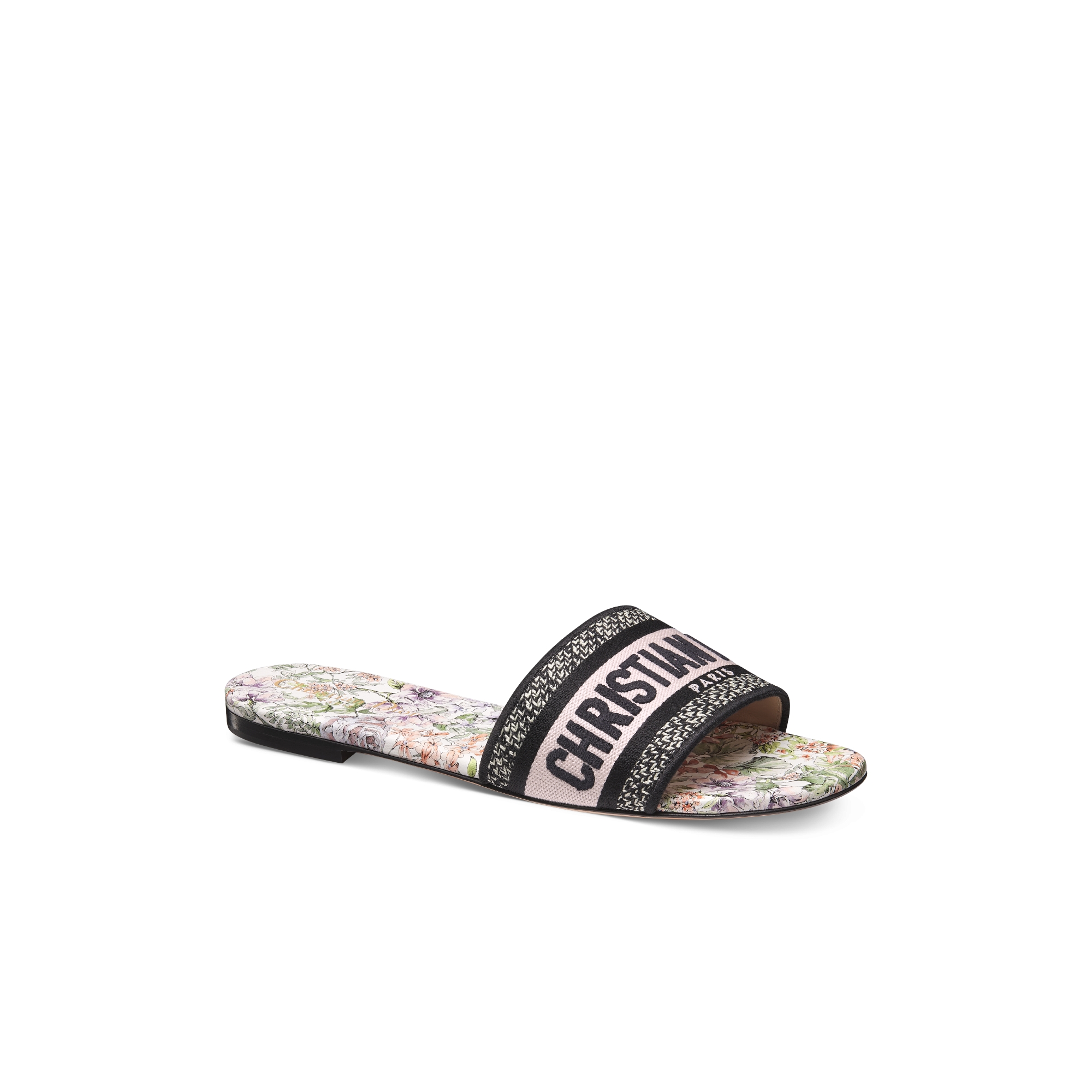Dway Slide Embroidered Cotton and White Multicolor D-Floral Motif | DIOR
