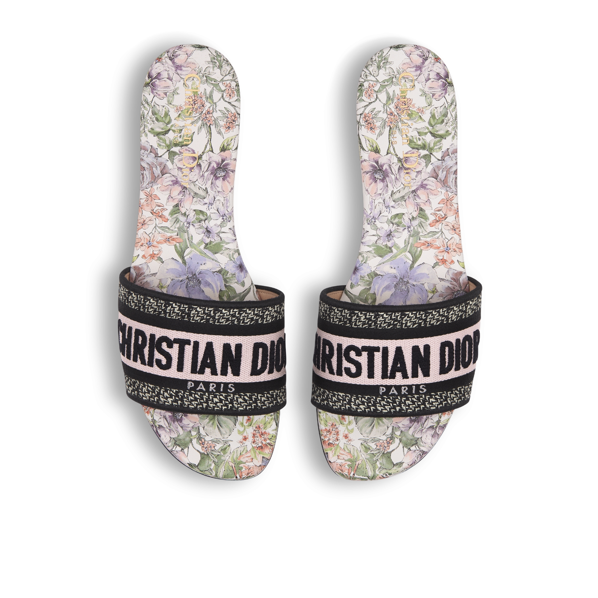 Dway Slide Embroidered Cotton and White Multicolor D-Floral Motif | DIOR