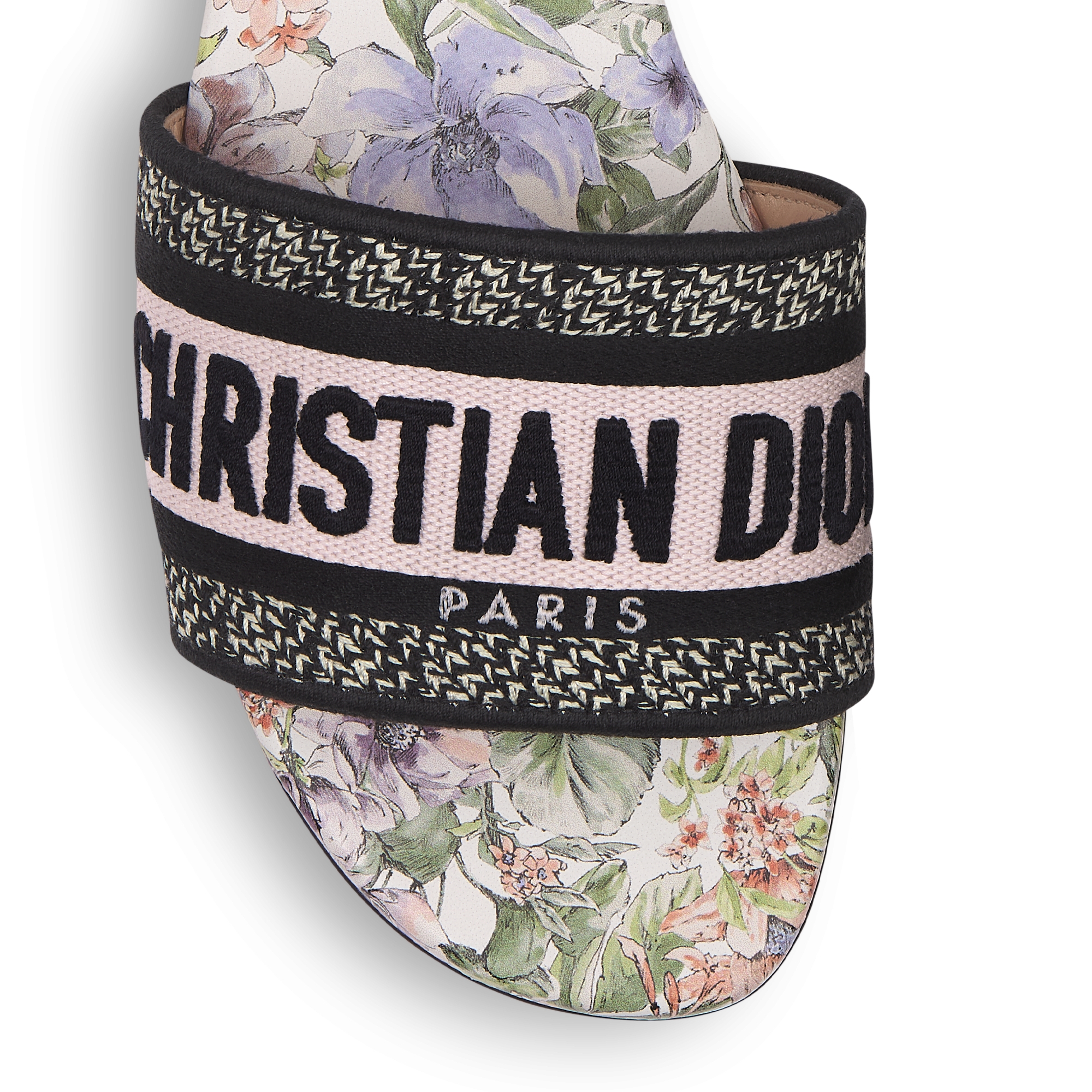 Dway Slide Embroidered Cotton and White Multicolor D-Floral Motif | DIOR