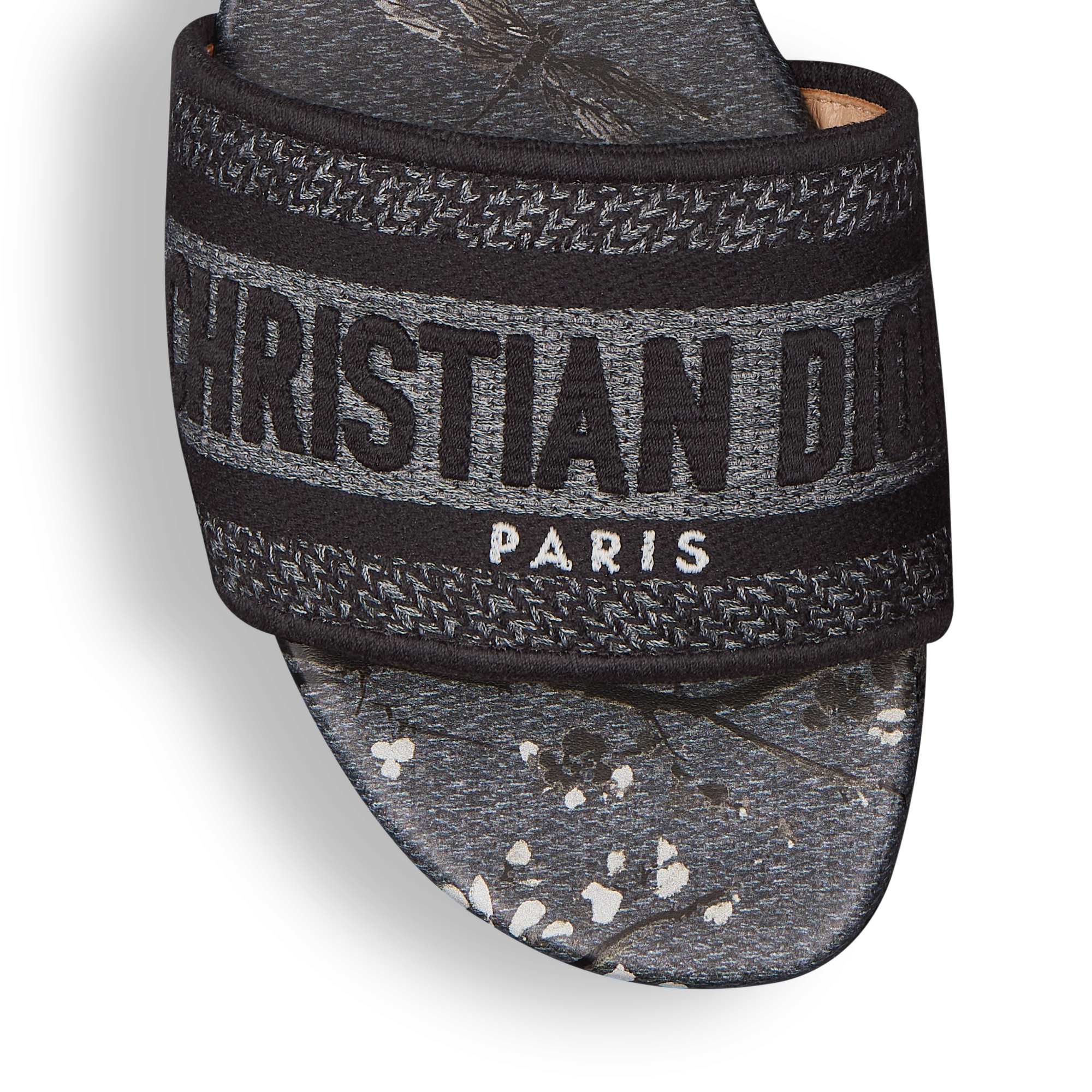 Dway Slide Embroidered Cotton and Light Gray Jardin de Dior Motif | DIOR