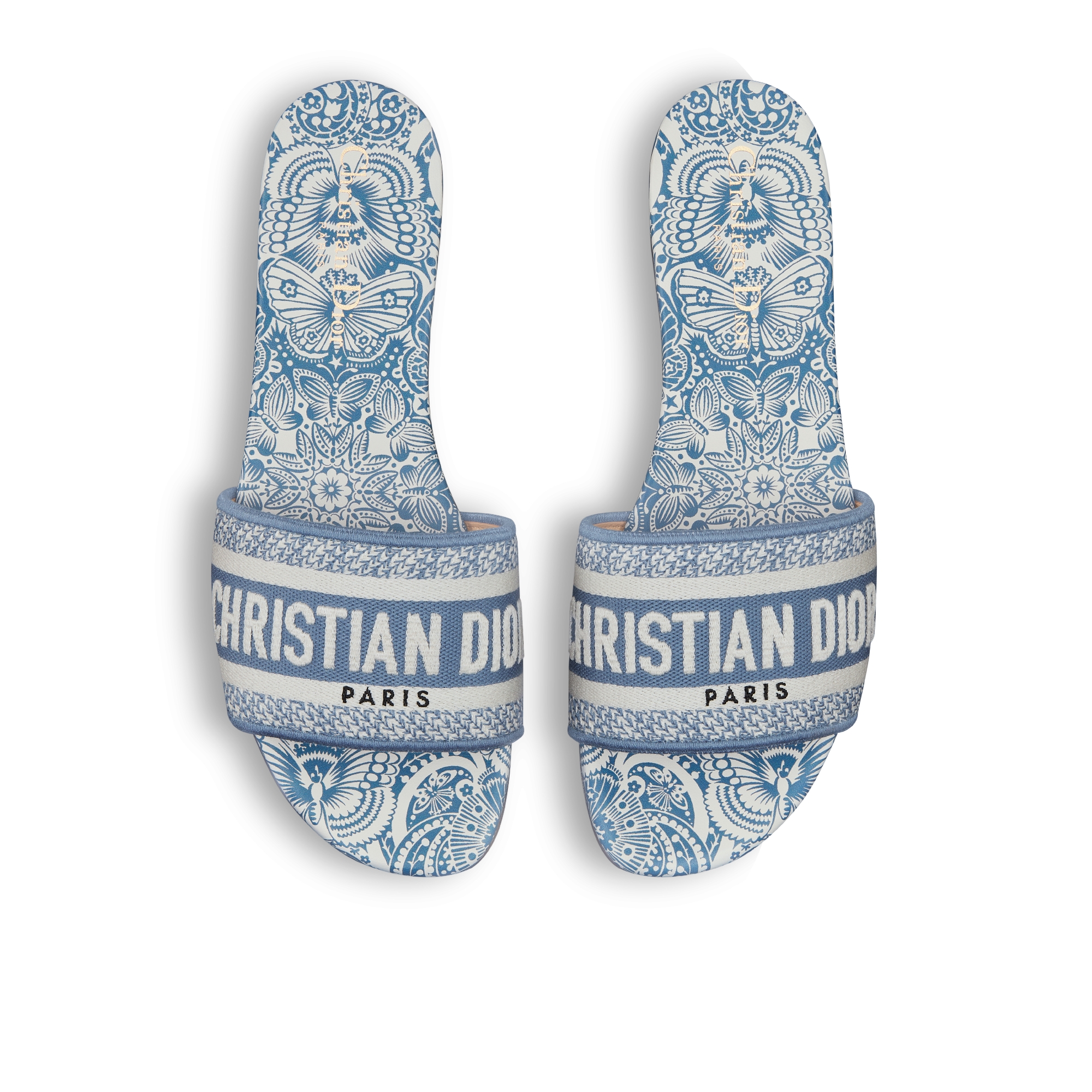 Dway Slide Embroidered Cotton and Celestial Blue and White D-Butterfly ...