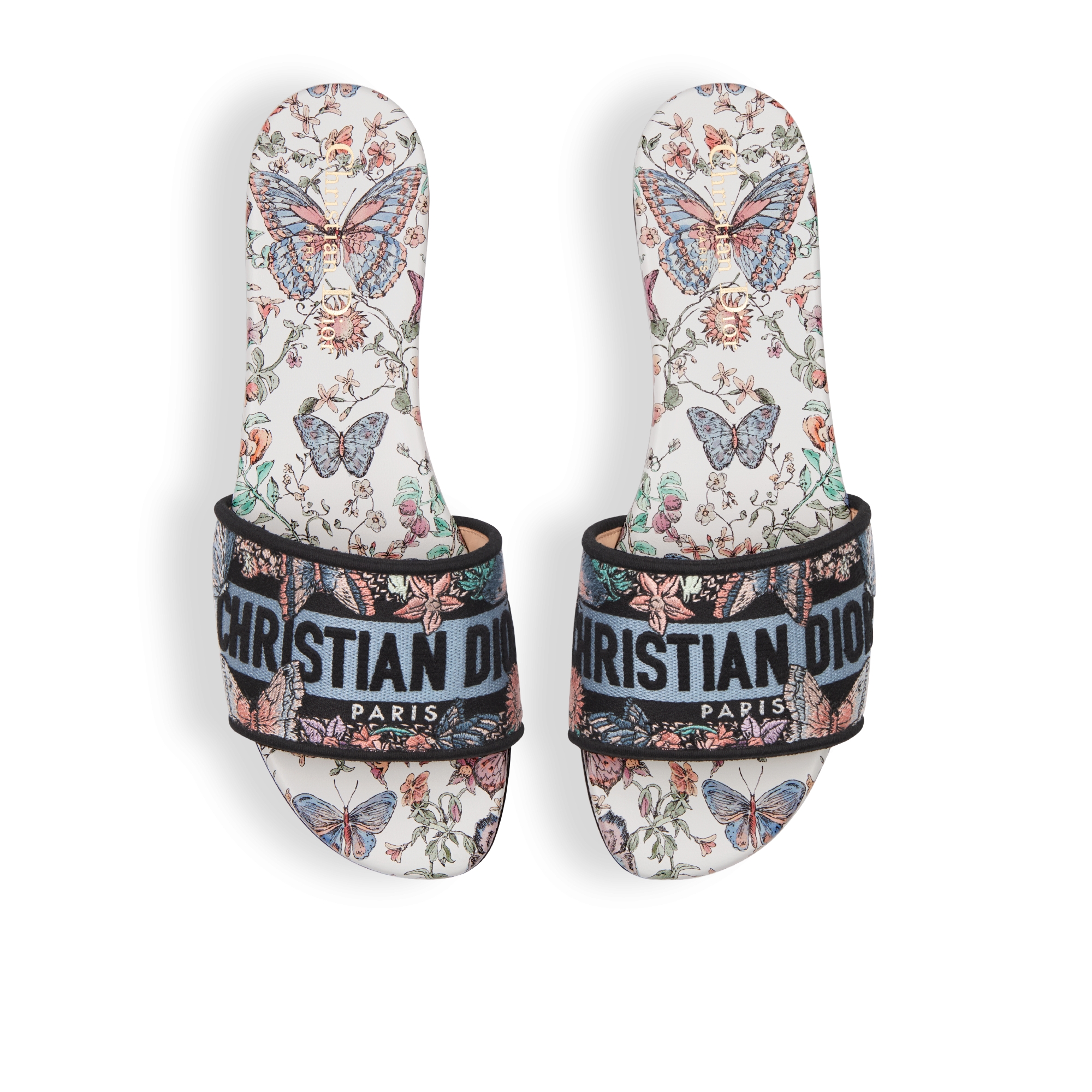 Dway Slide Embroidered Cotton and White Multicolor Toile de Jouy ...