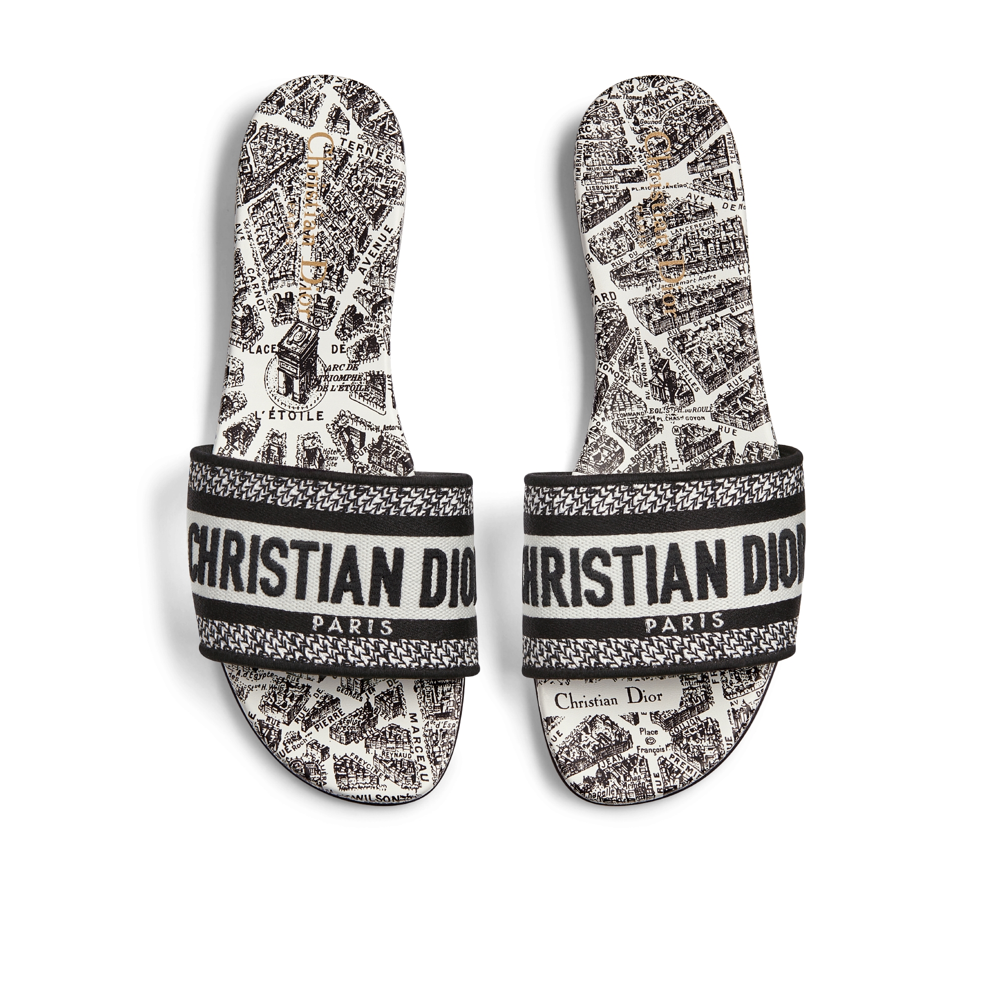 Dway Slide White and Black Embroidered Cotton with Plan de Paris Motif ...