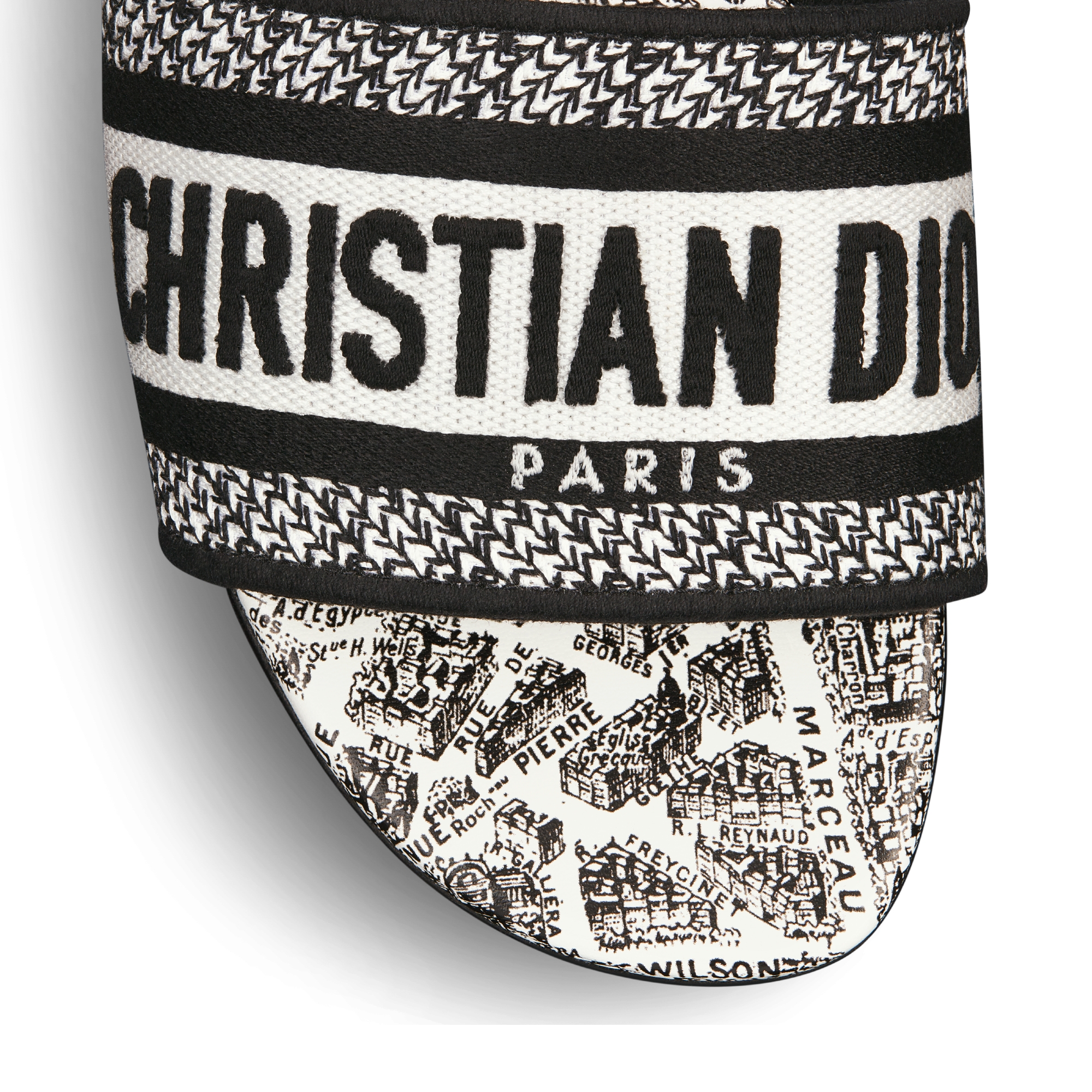 Dway Slide White and Black Embroidered Cotton with Plan de Paris Motif ...