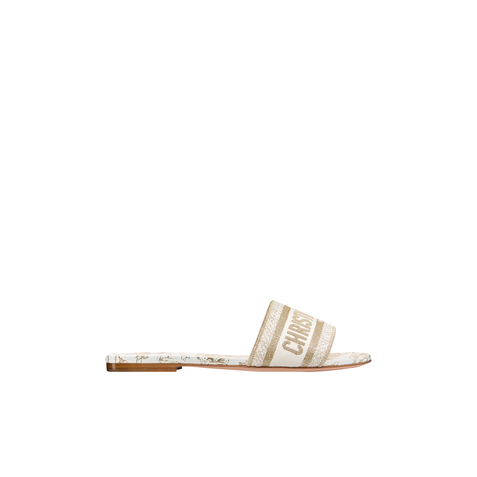 Dway Slide Cotton Embroidered with Metallic Thread and White and Gold ...