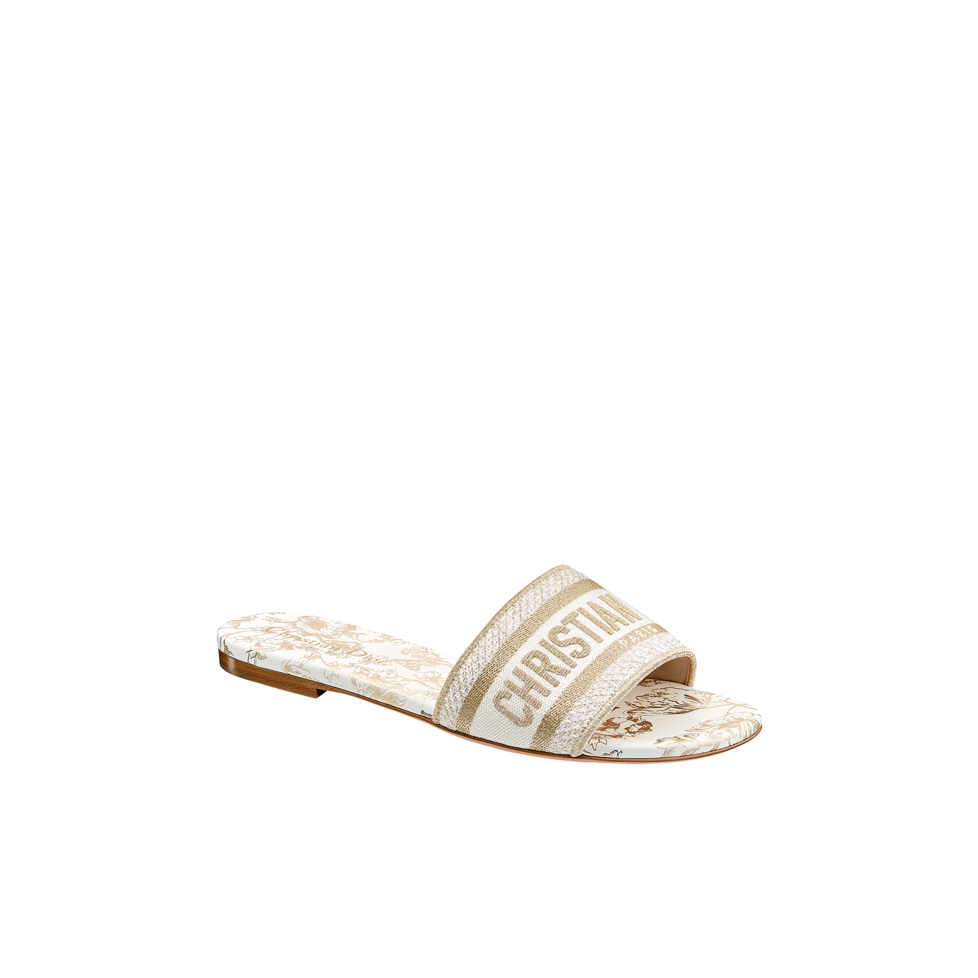 Dway Slide Cotton Embroidered with Metallic Thread and White and Gold ...